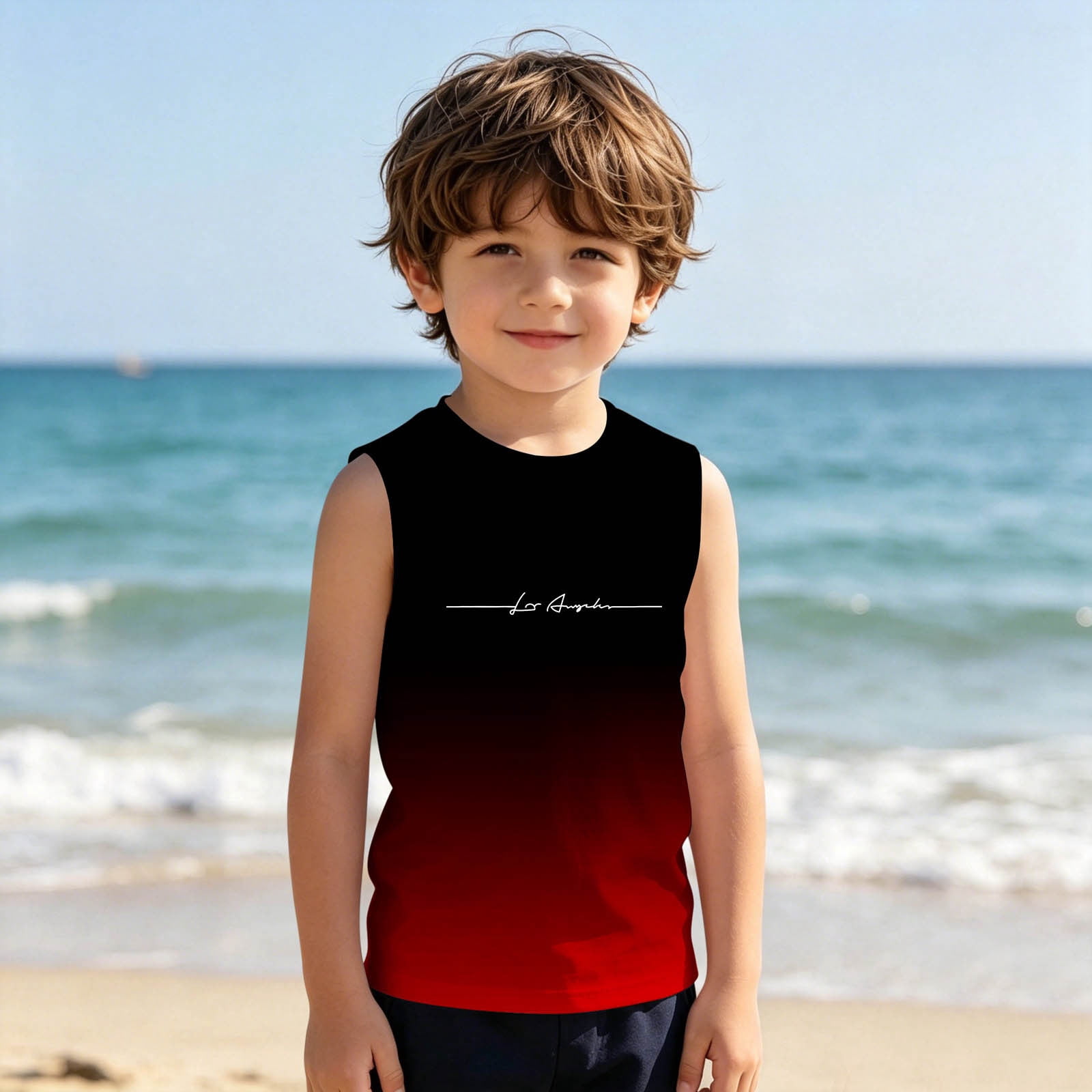 Boys Beach Tank Tops Summer Fashion Sleeveless Gradient Color Basic T ...