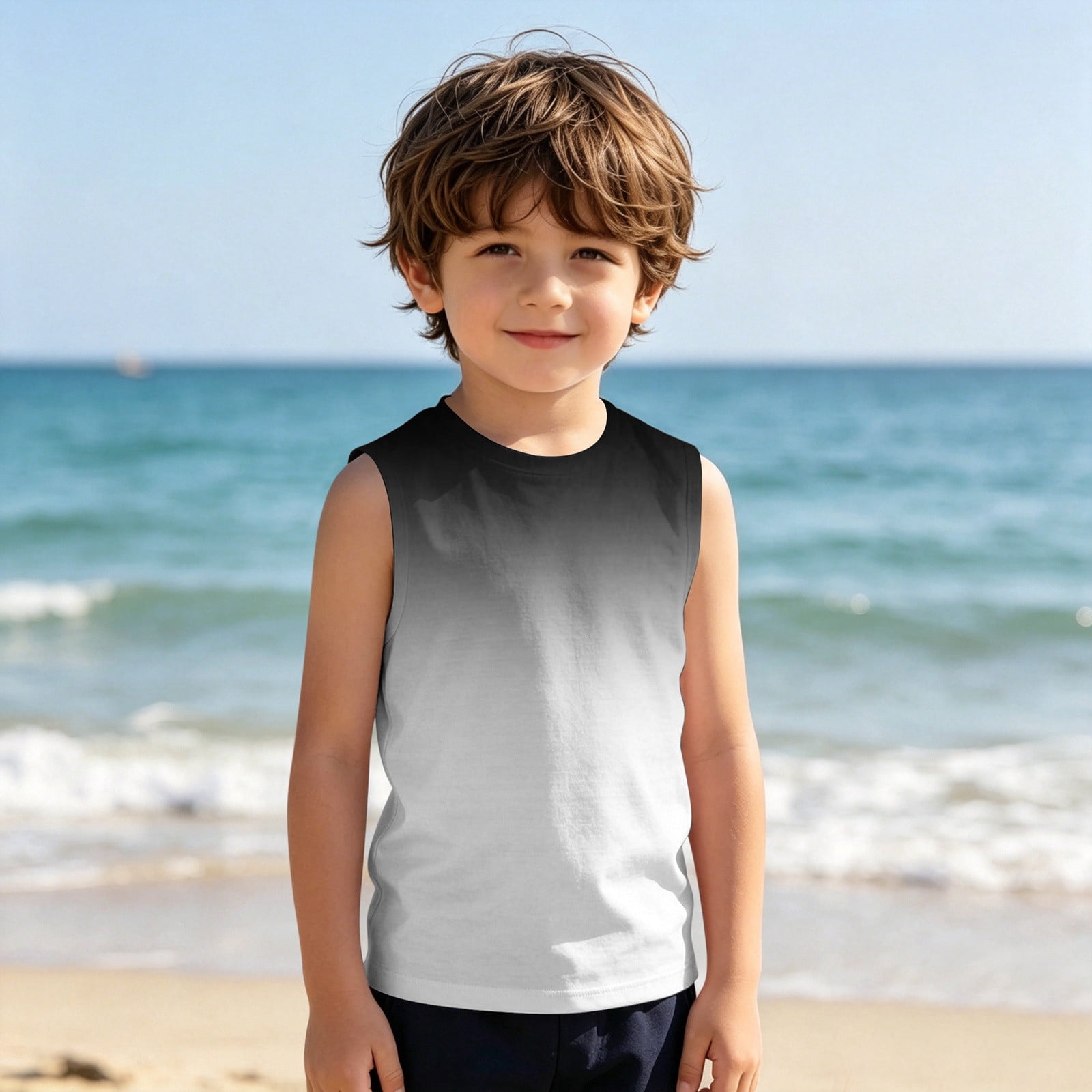 Boys Beach Tank Tops Summer Fashion Sleeveless Gradient Color Basic T ...