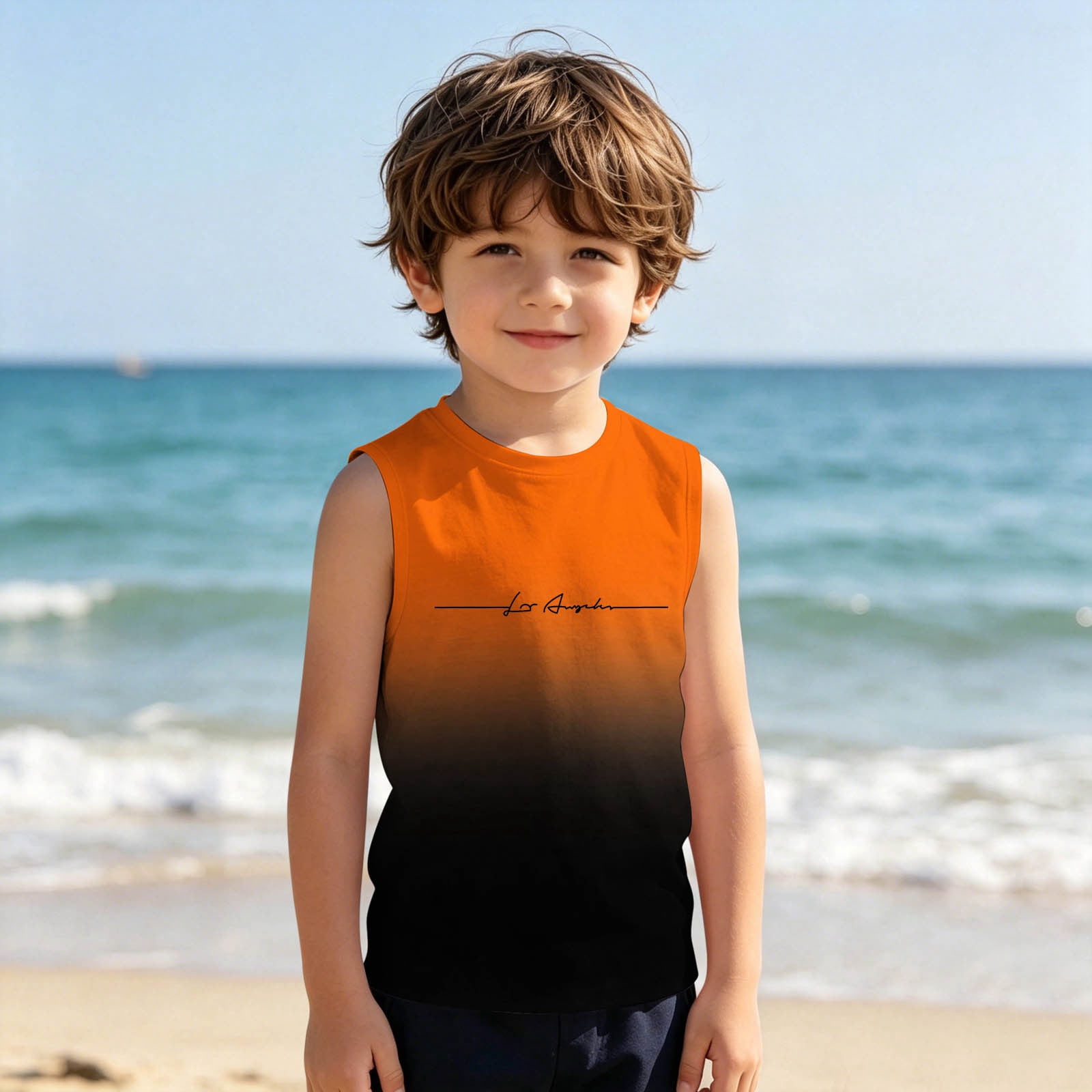 Boys Beach Tank Tops Summer Fashion Sleeveless Gradient Color Basic T ...