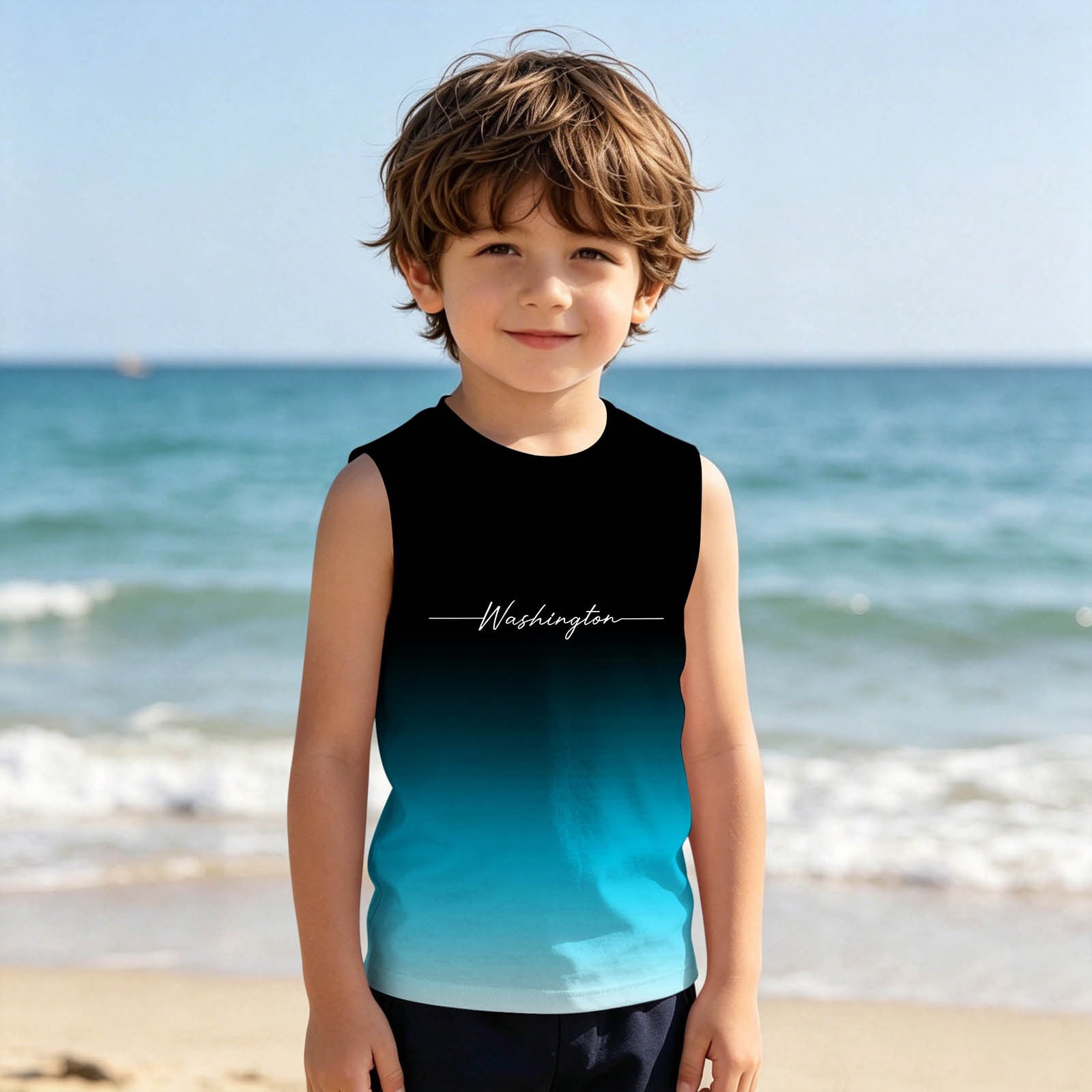 Boys Beach Tank Tops Summer Fashion Sleeveless Gradient Color Basic T ...