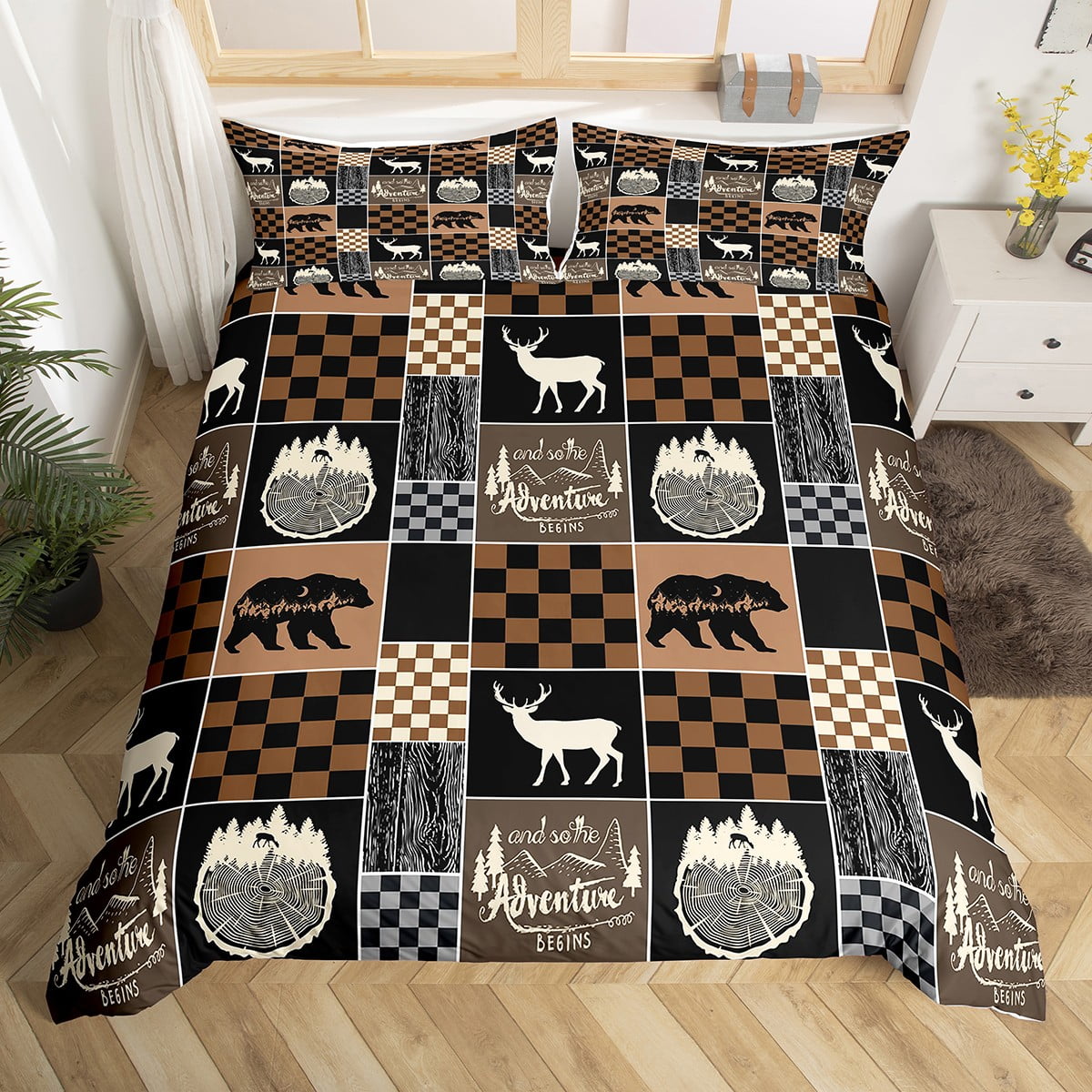 Boys Bear Deer Plaid Comforter Cover, Rustic Cabin Lodge Duvet Cover ...
