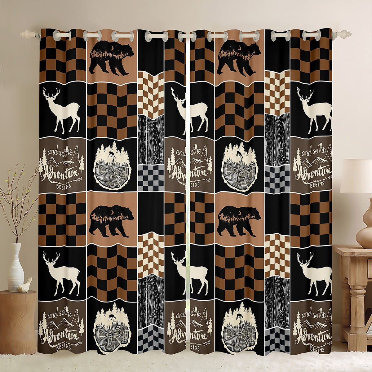 Boys Bear Plaid Curtains & Drapes, Rustic Cabin Lodge Curtains For Kids ...