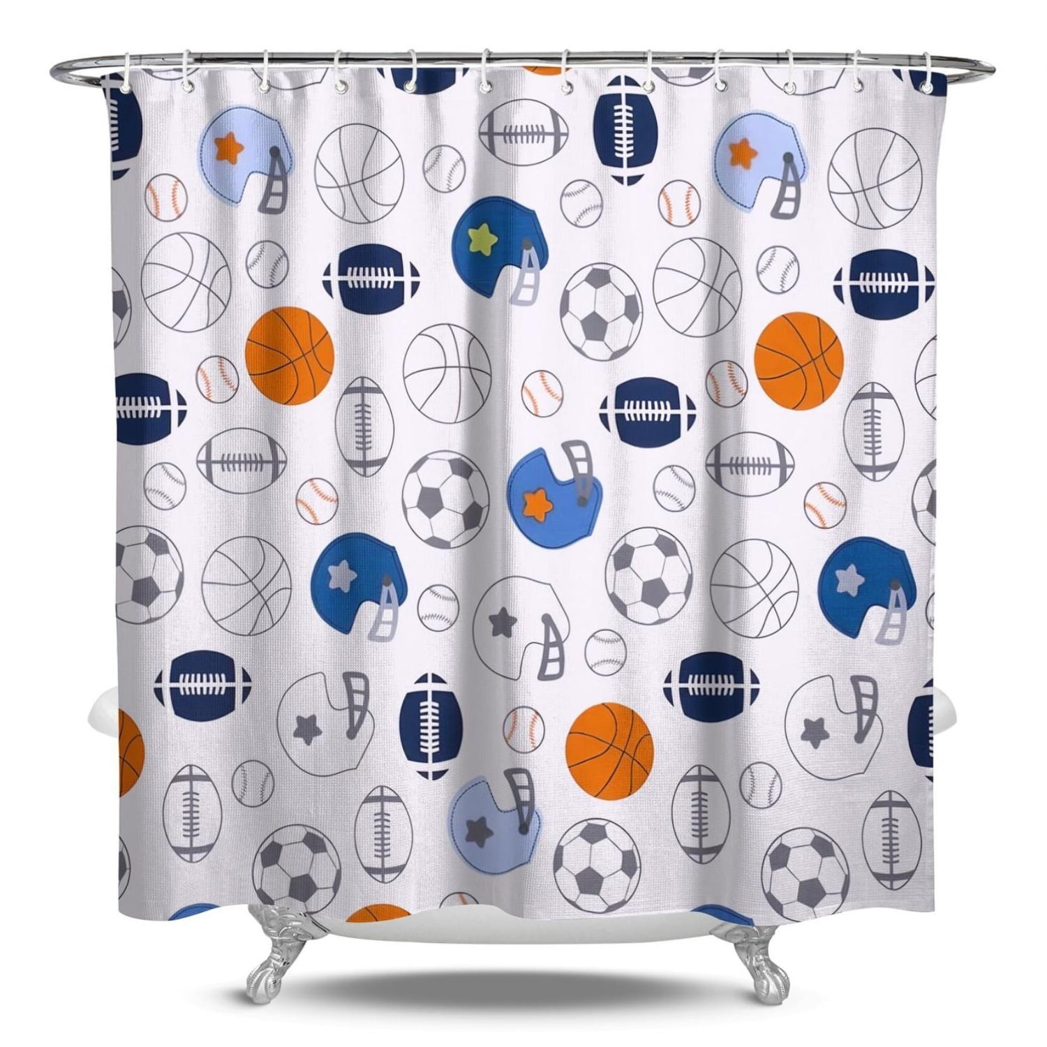 Boys Bedroom Sports Shower Curtain - Baseball Football Soccer ...