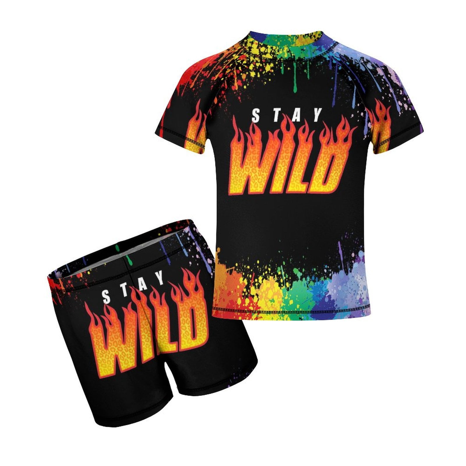Boys Ben Aze1 Art Stay Leopard Wild Rash Guard Set 2 Piece Swimsuits ...