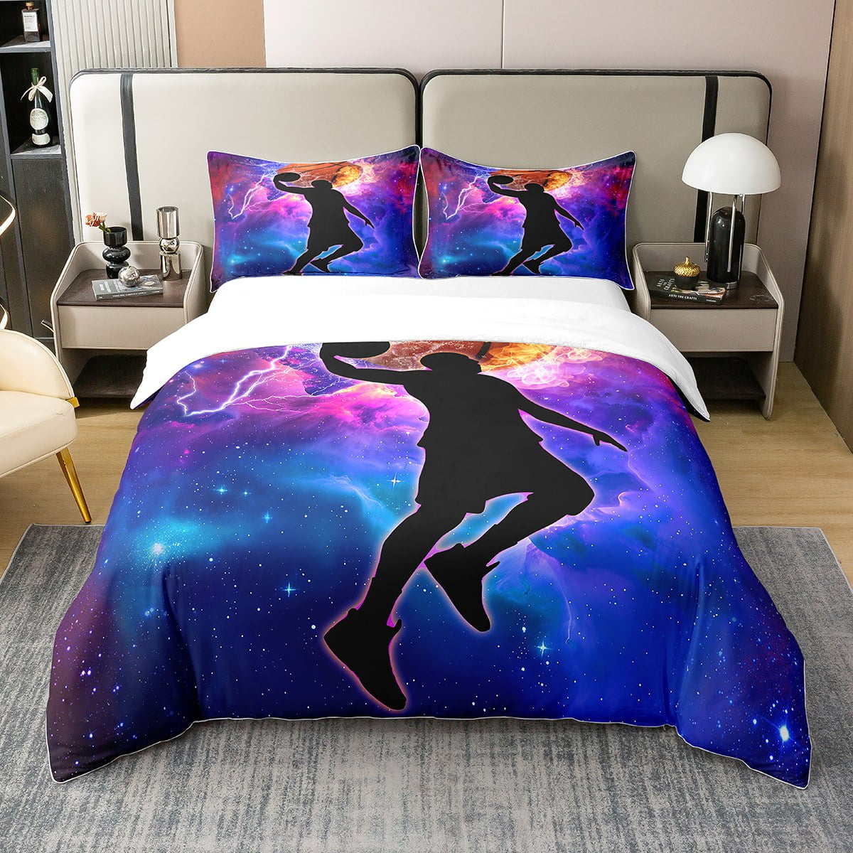 Boys Black Basketball Player 100% Organic Cotton Duvet Cover King Size ...
