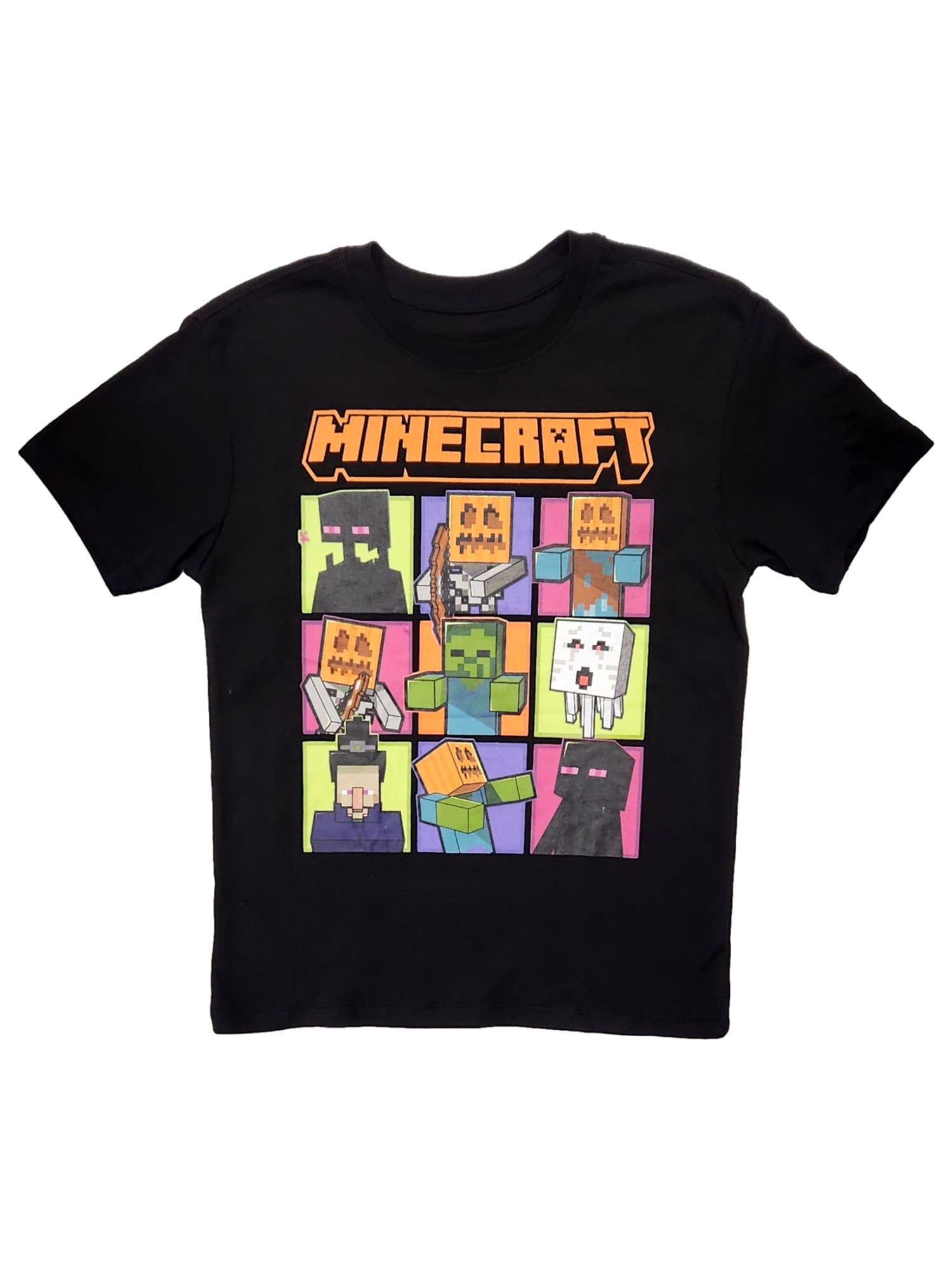 Boys Black Minecraft Square Halloween Short Sleeve Tee Shirt T-Shirt S ...
