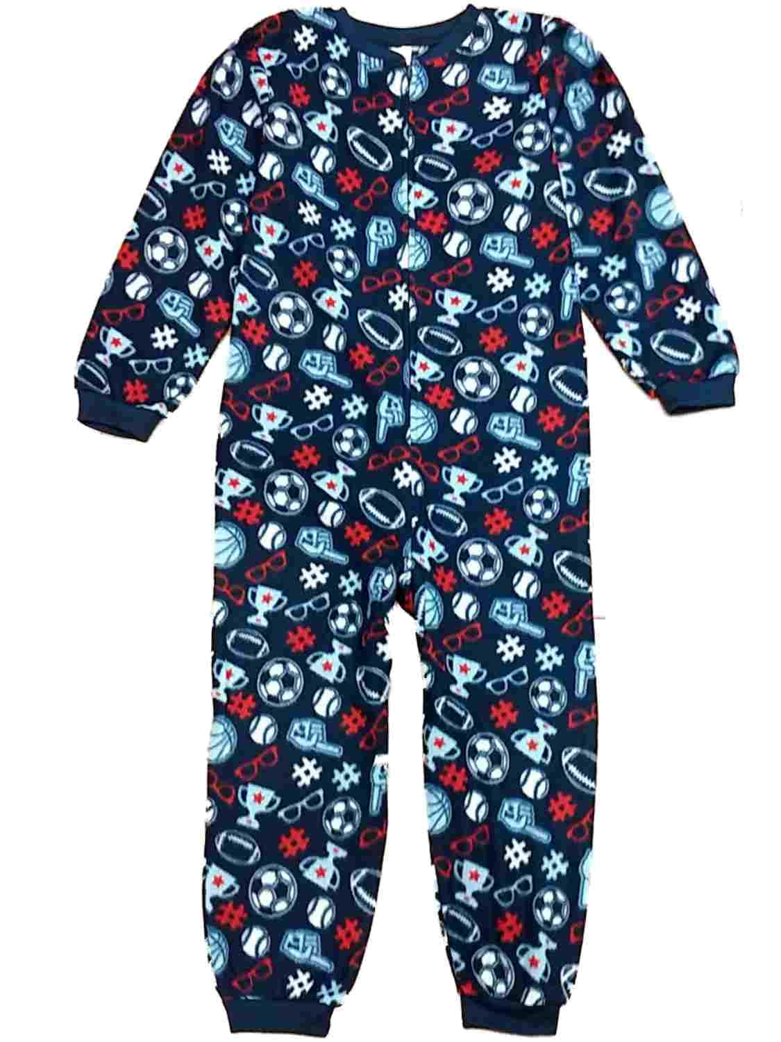 Boys Blue Fleece Sports Themed Union Suit Sleeper Football & Soccer ...
