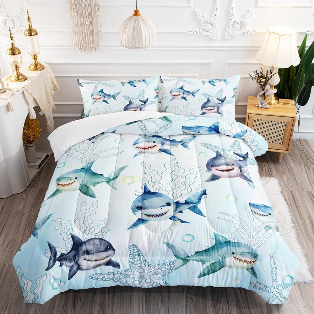 Boys Blue Ocean Comforter Set Twin Size StarBedding Sets Seaweed Quilt ...