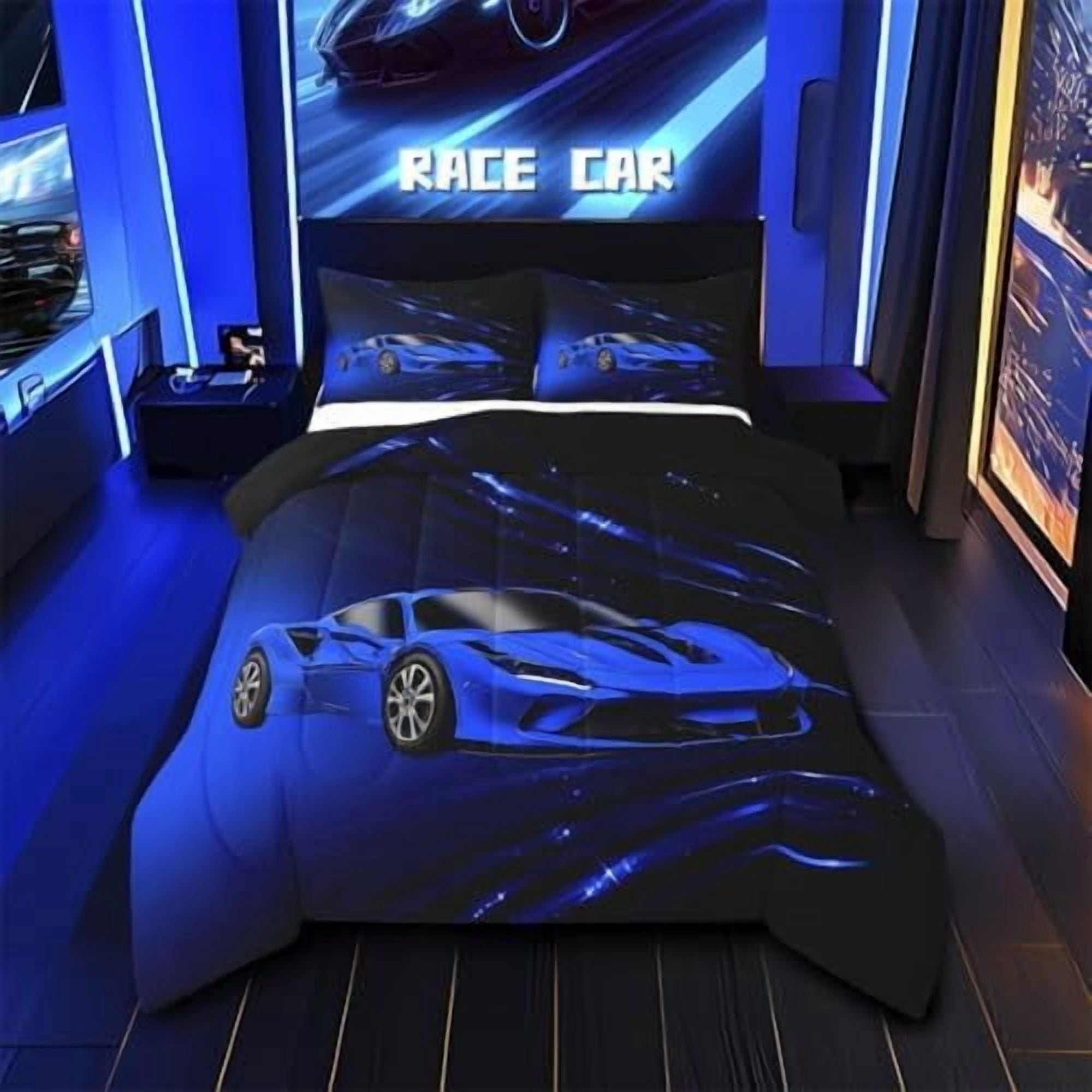 Boys Blue Race Car Bedding Set King Size Speed Sports Car Comforter Set ...