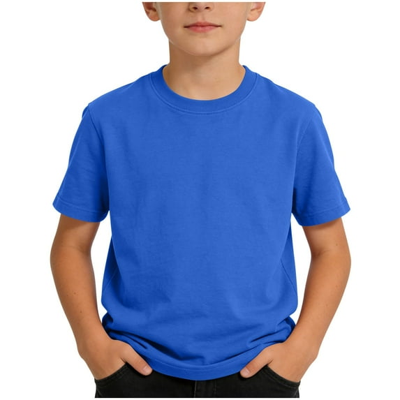 Boys Blue T Shirt 100% Cotton Plain, Kids Solid Color Crewneck Tee for ...