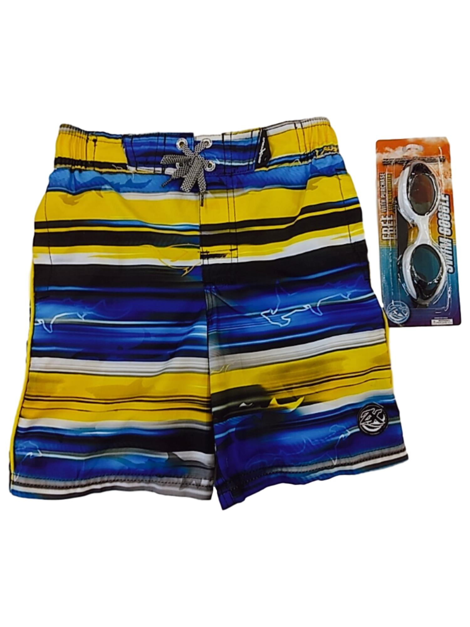 Boys Blue & Yellow Stripe Shark Silhouette Swim Trunk Summer Board ...