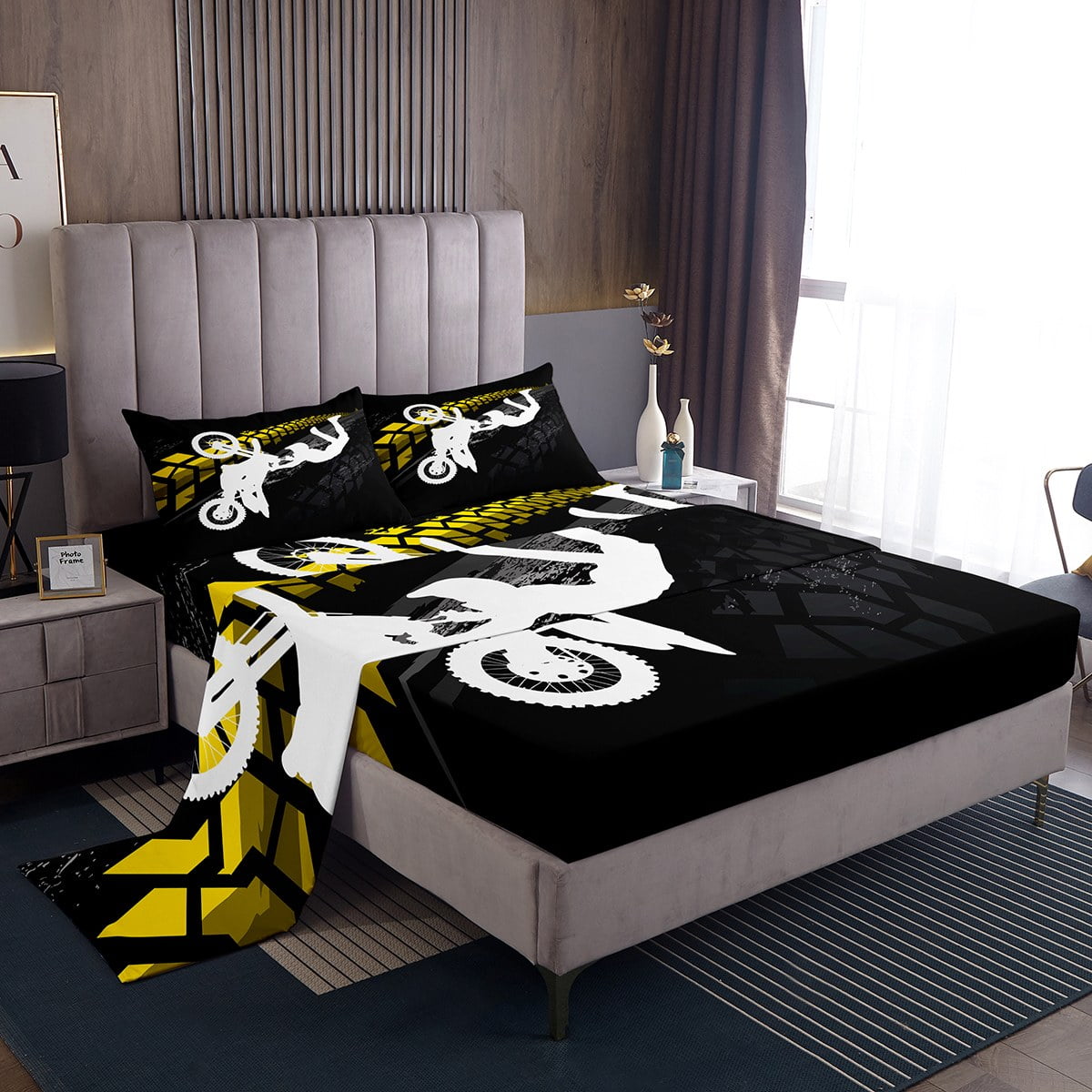 Boys Bmx Sheet Set Motorcross Dirt Bike King Bed Sheets Set for Kids Extreme Speed Bed Set ...