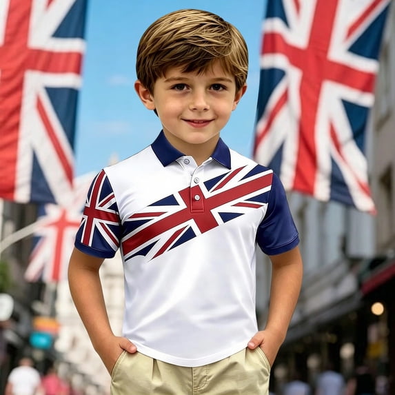 Boys British Graphic Polo Shirts Short Sleeve Collar White Summer ...
