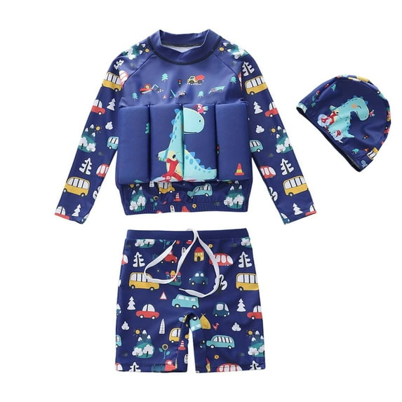 Boys Buoyancy Swimsuit Girls' Long Sleeve Cute Cartoon Printed 2 Pieces ...