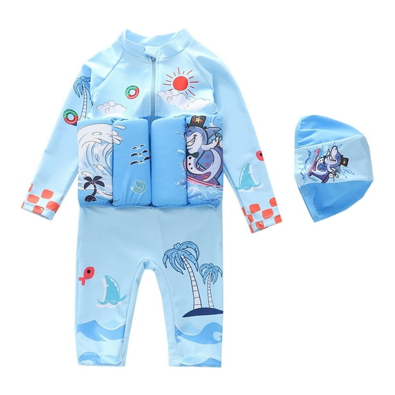 Boys Buoyancy Swimsuit Girls' Long Sleeve Cute Cartoon Printed 2 Pieces ...