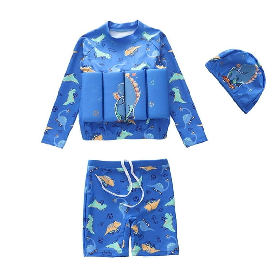 Boys Buoyancy Swimsuit Girls' Long Sleeve Cute Cartoon Printed 2 Pieces ...
