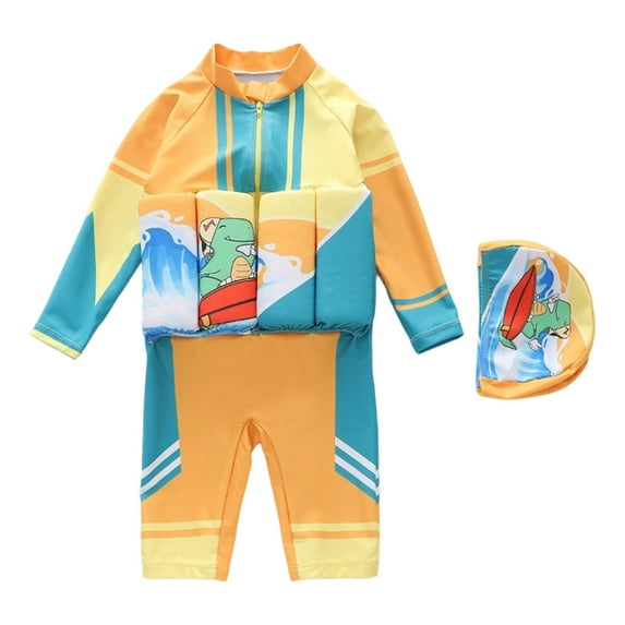Boys Buoyancy Swimsuit Girls' Long Sleeve Cute Cartoon Printed 2 Pieces ...