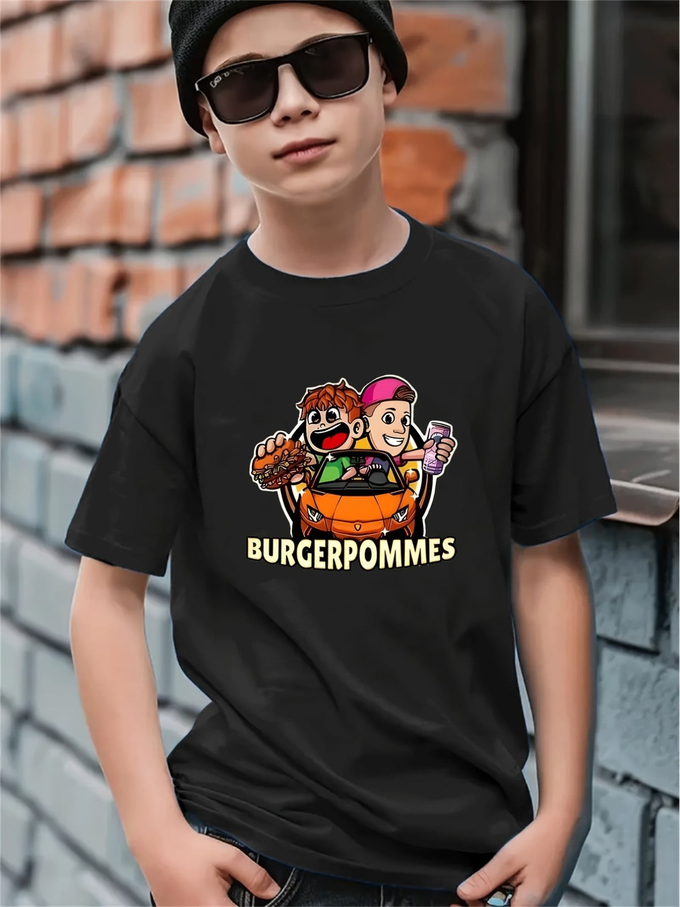 Boys' Burgerpoms Graphic T-Shirt - hine Washable, Short Sleeve Summer ...
