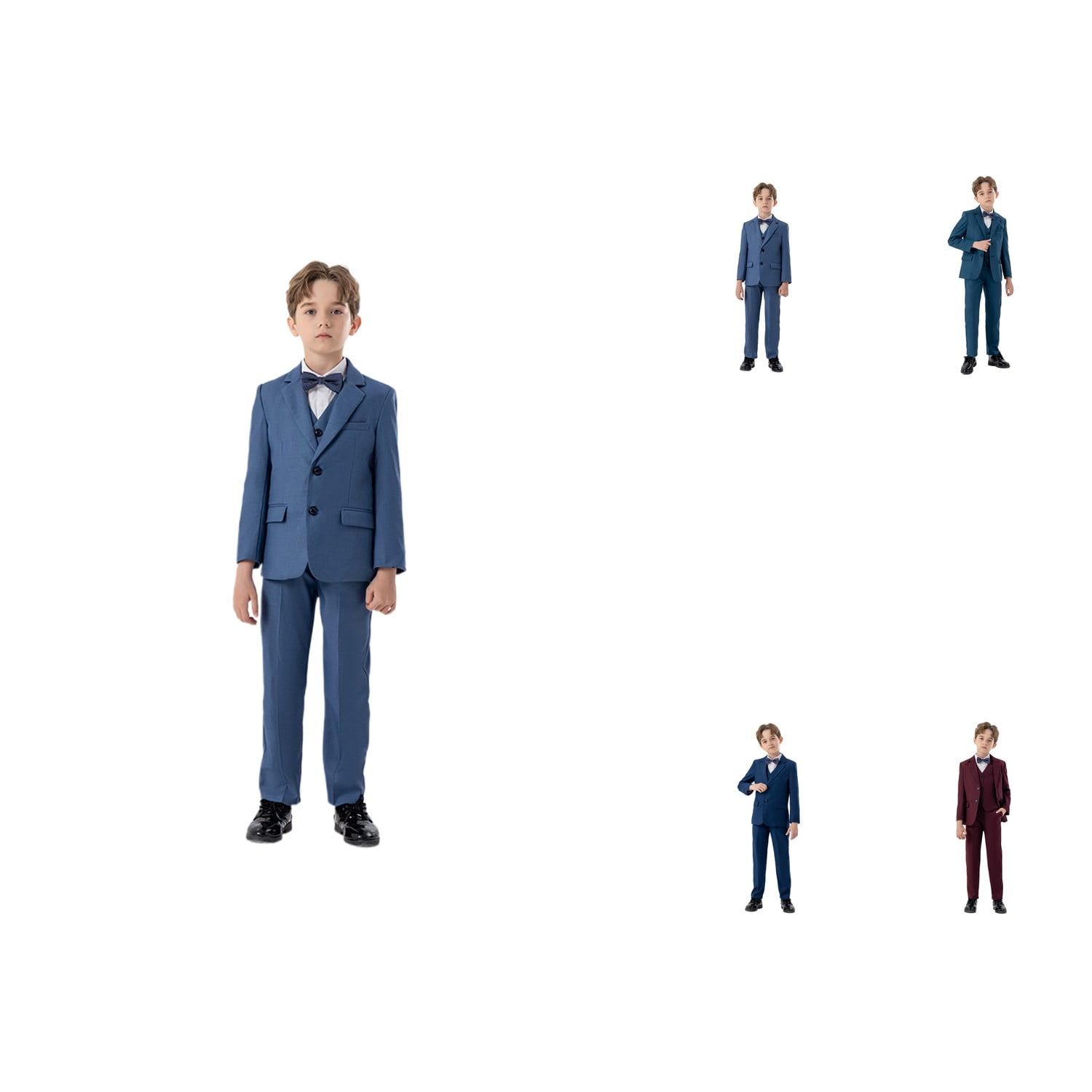 Boys Business Suit 4-Piece Tuxedo Set with Vest, Bowtie, Jacket & Pants ...