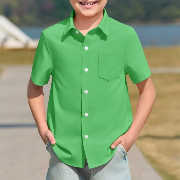 Boys Button Down Dress Shirts Size 5-6 Years Green Casual Soft Short ...