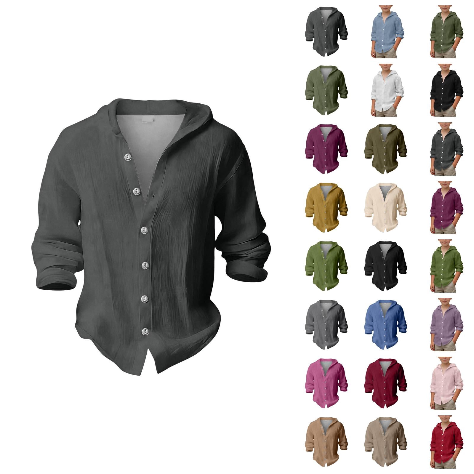 Boys Button Down Shirt Long Sleeve Casual Summer Breathable Solid Beach ...