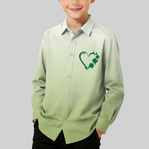Boys Button Down Shirt Long Sleeve White Gradient St Patricks Day Top ...