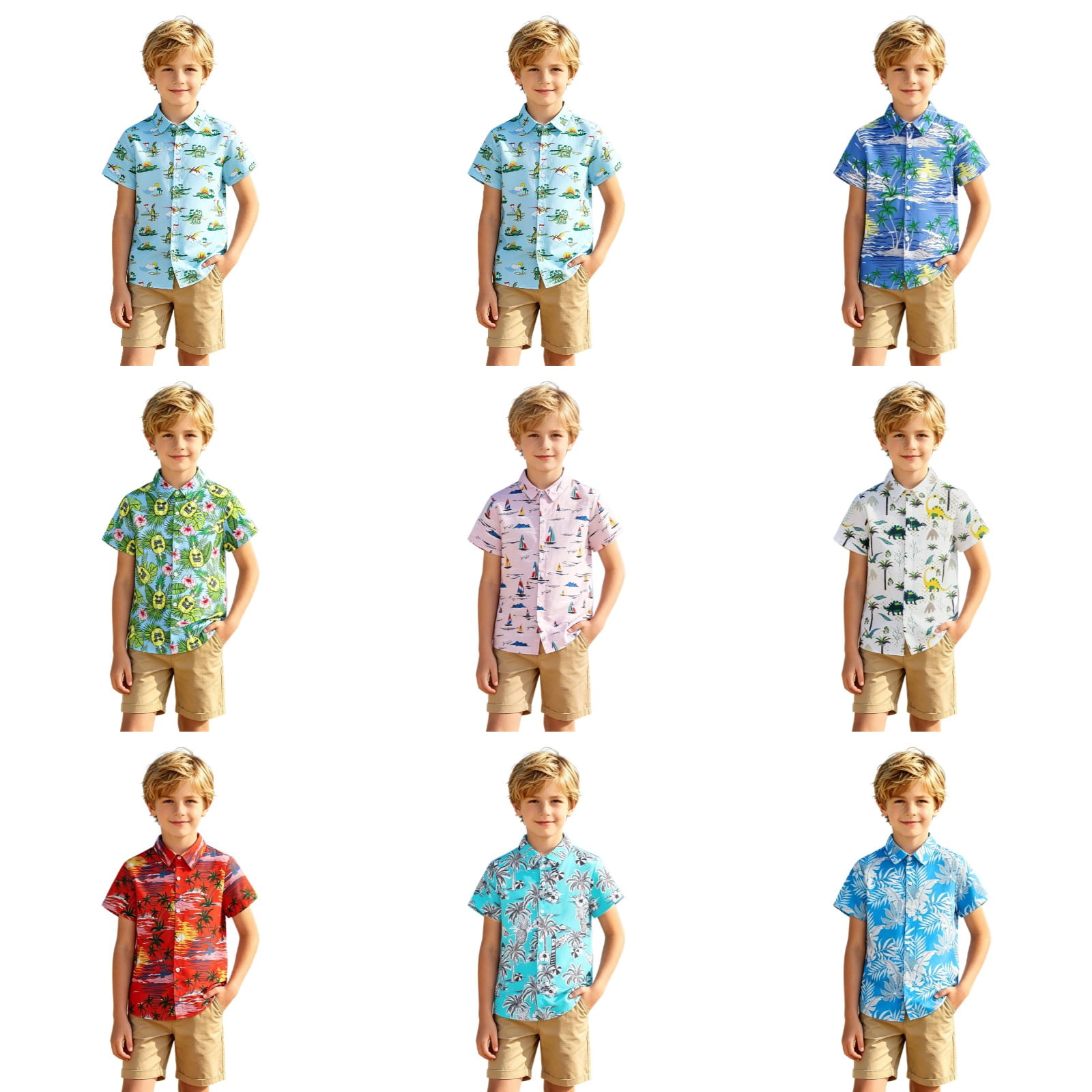 Boys Button Down Shirt Short Sleeve Casual Hawaiian Shirt Cuban Collar ...