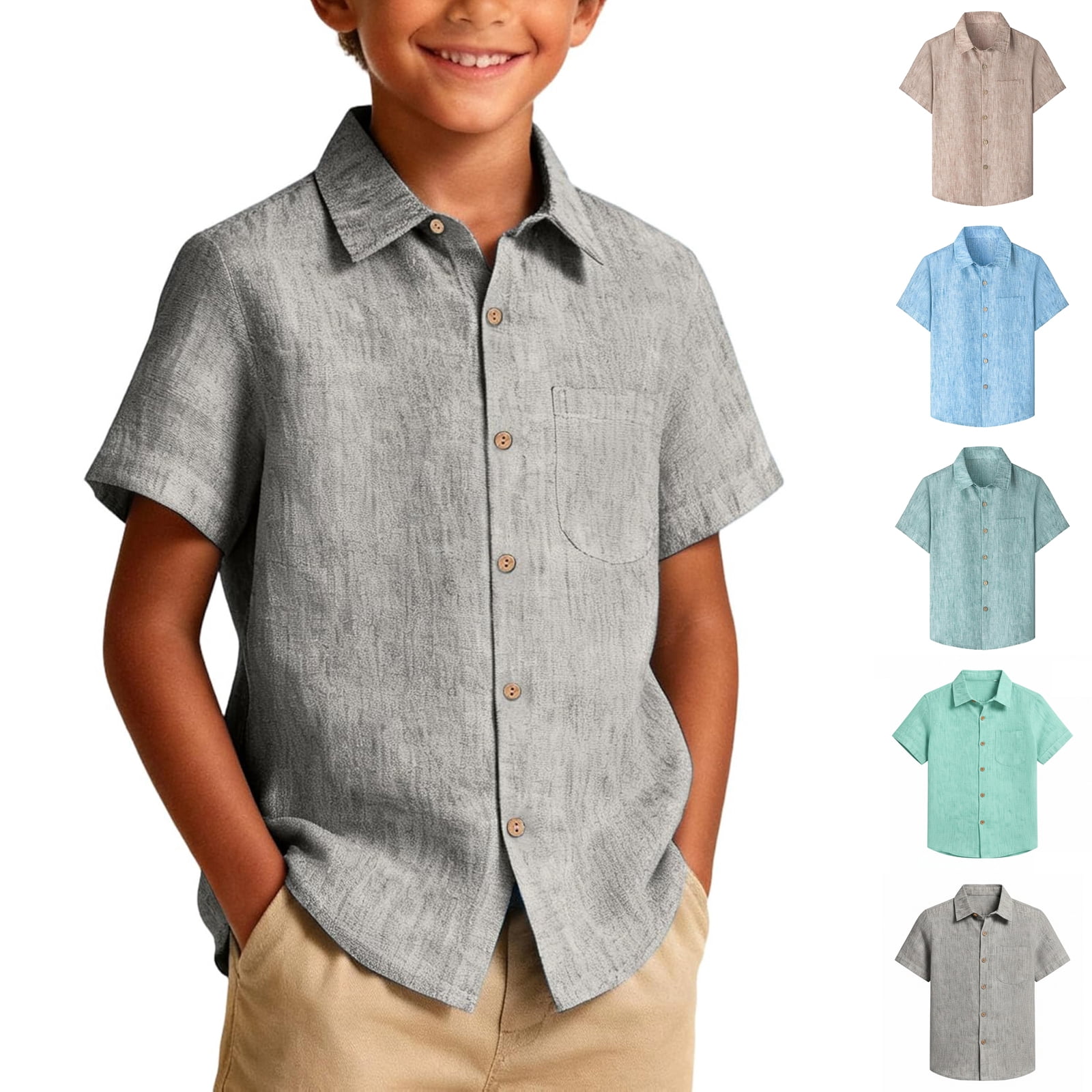 Boys Button Down Shirt Short Sleeve Formal Uniform Dress Shirts with ...
