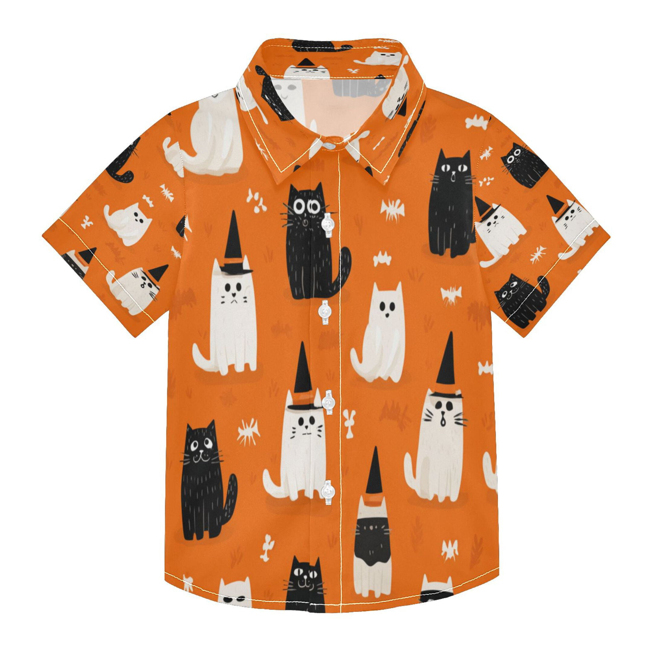 Boys Button-Down Shirt Short Sleeve Shirt Tops for 3Y Black Cat and ...