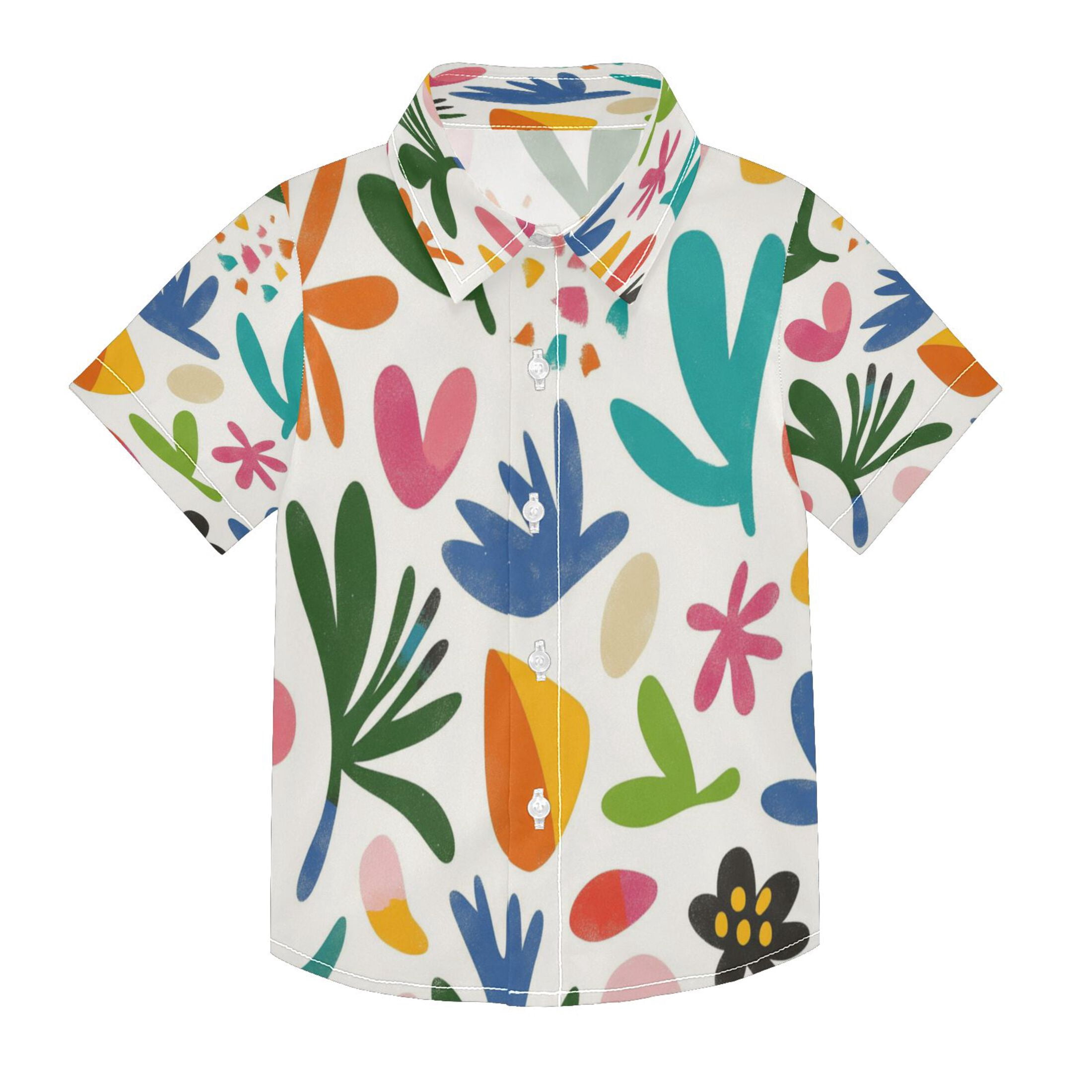 Boys Button-Down Shirt Short Sleeve Shirt Tops for 3Y Colorful Abstract ...