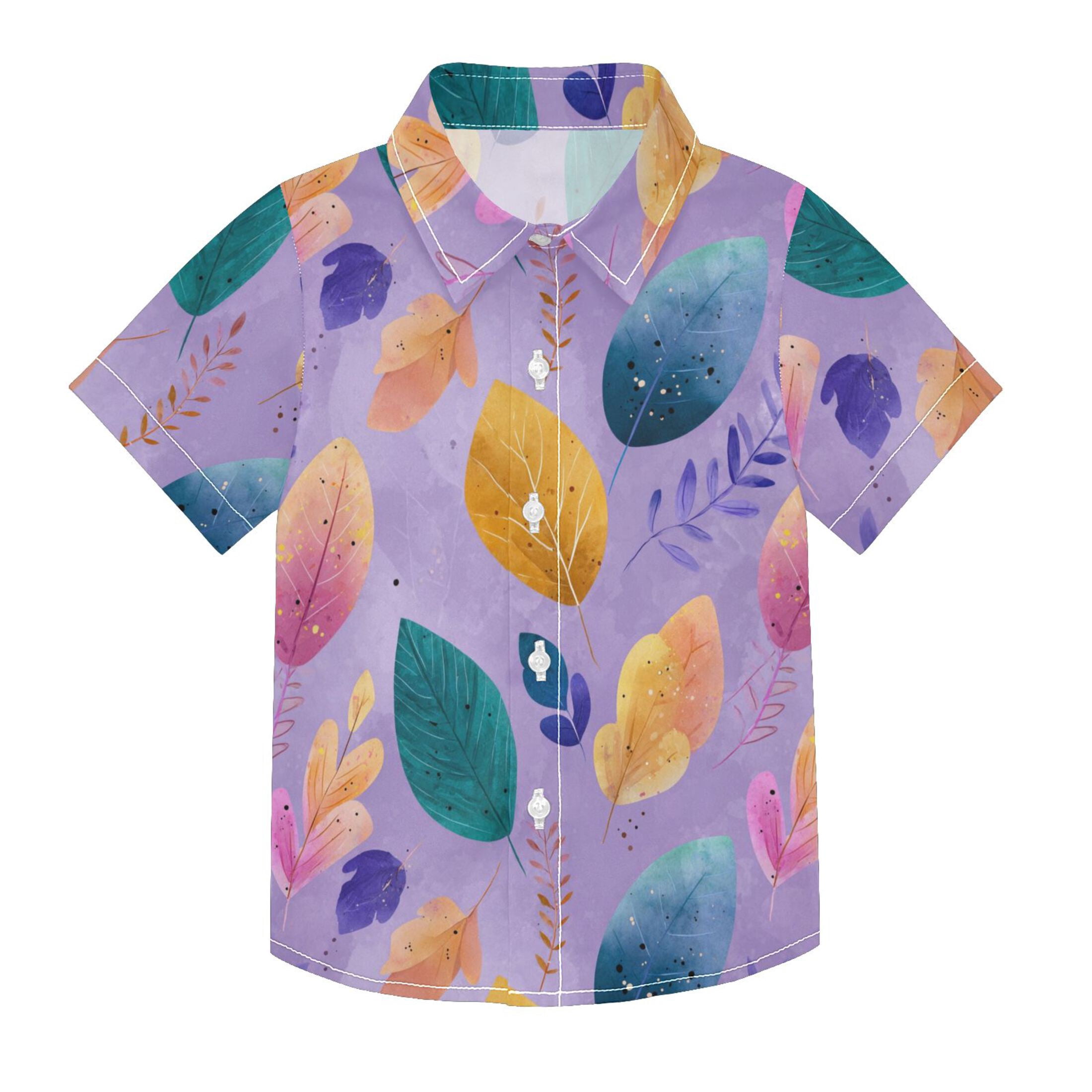 Boys Button-Down Shirt Short Sleeve Shirt Tops for 3Y Leaves and ...