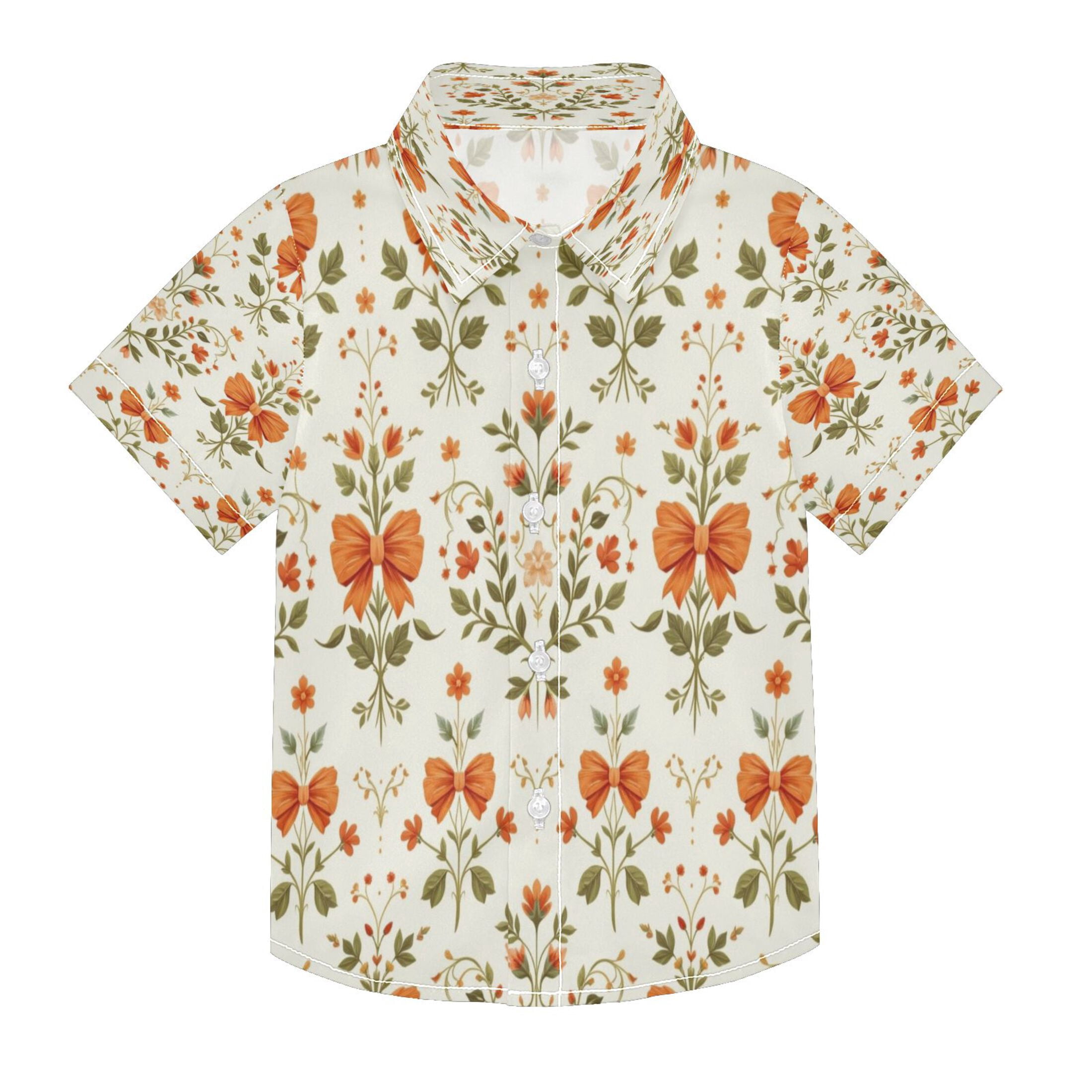 Boys Button-Down Shirt Short Sleeve Shirt Tops for 3Y Orange Bow and ...