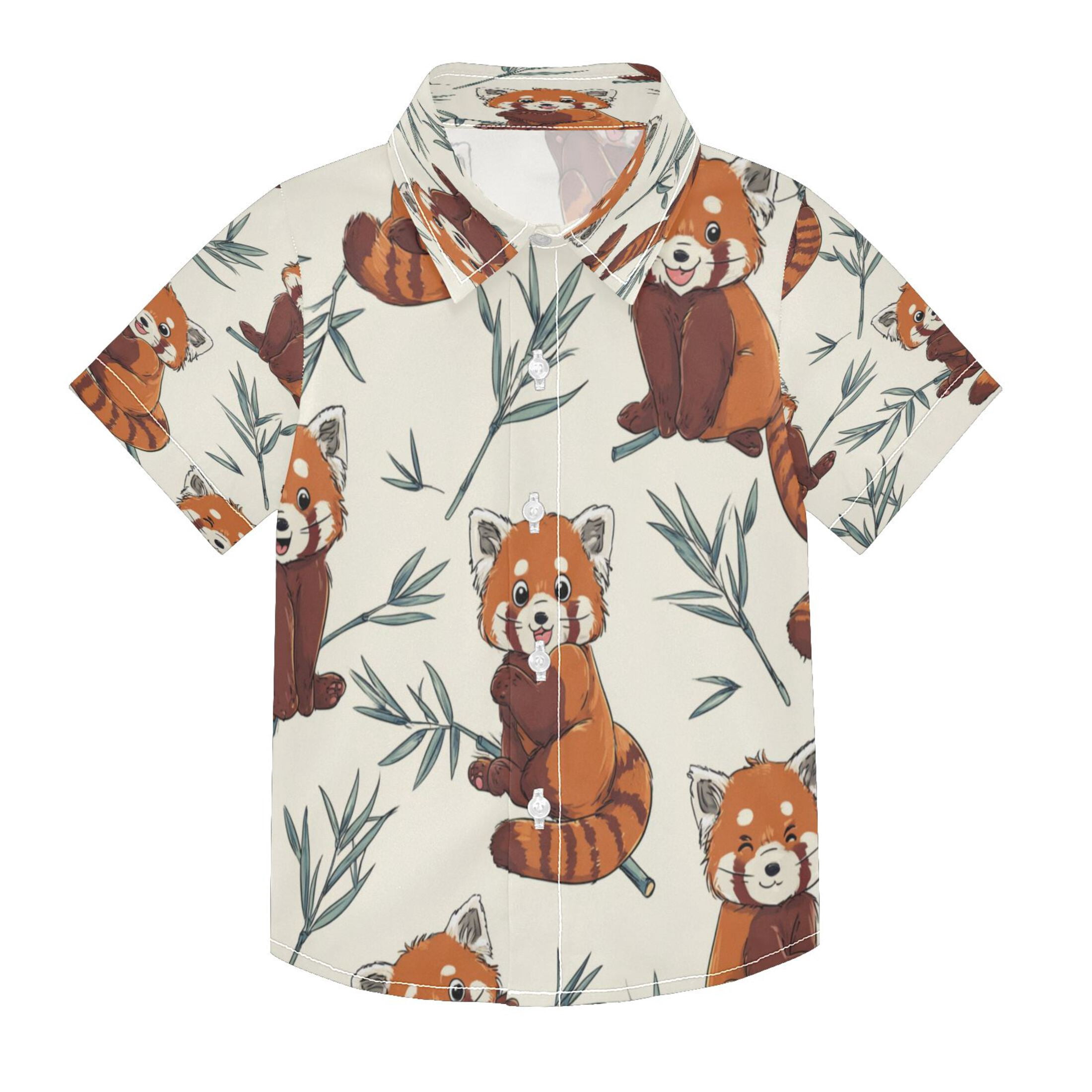 Boys Button-Down Shirt Short Sleeve Shirt Tops for 3Y Red Panda Pattern ...