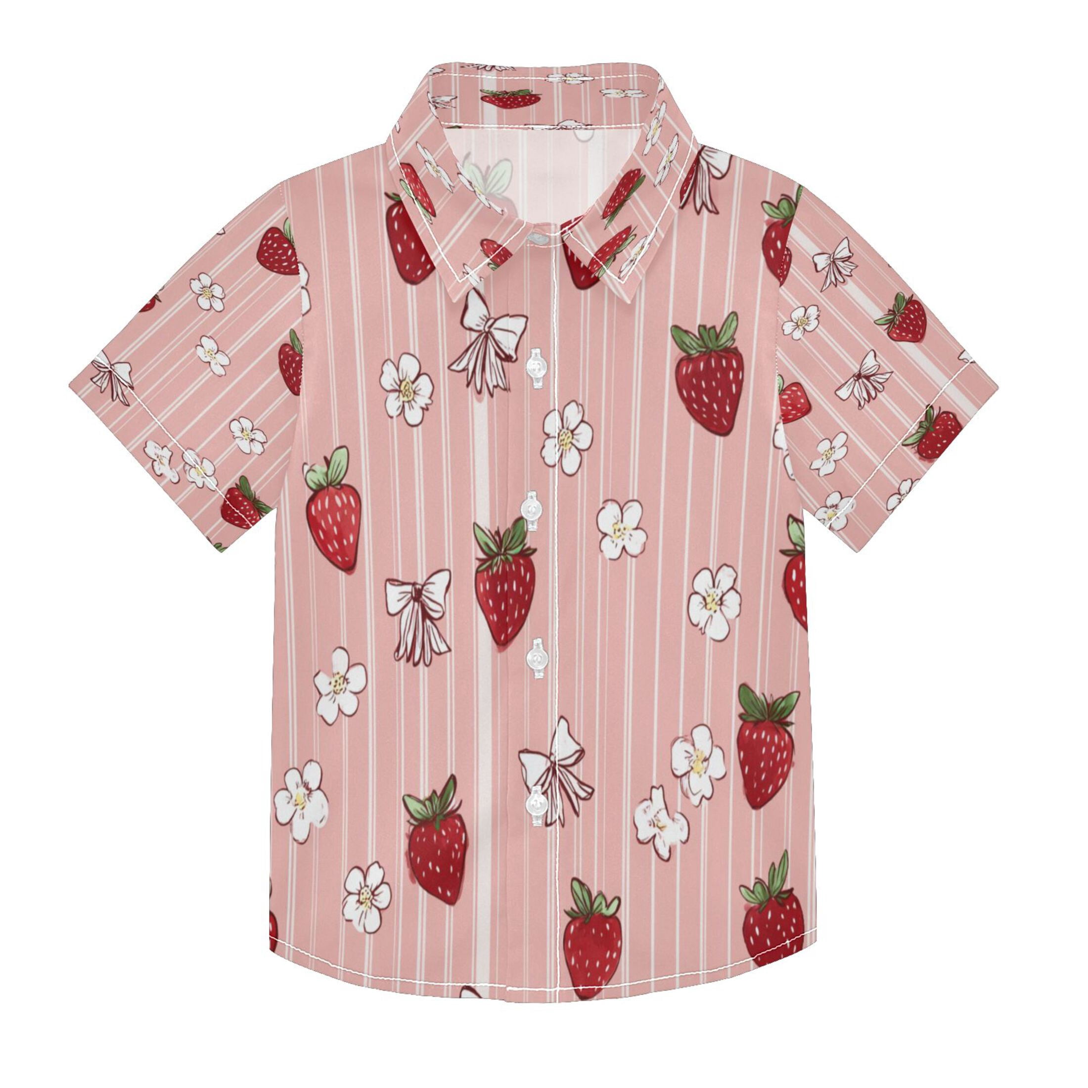 Boys Button-Down Shirt Short Sleeve Shirt Tops for 3Y Strawberry and ...