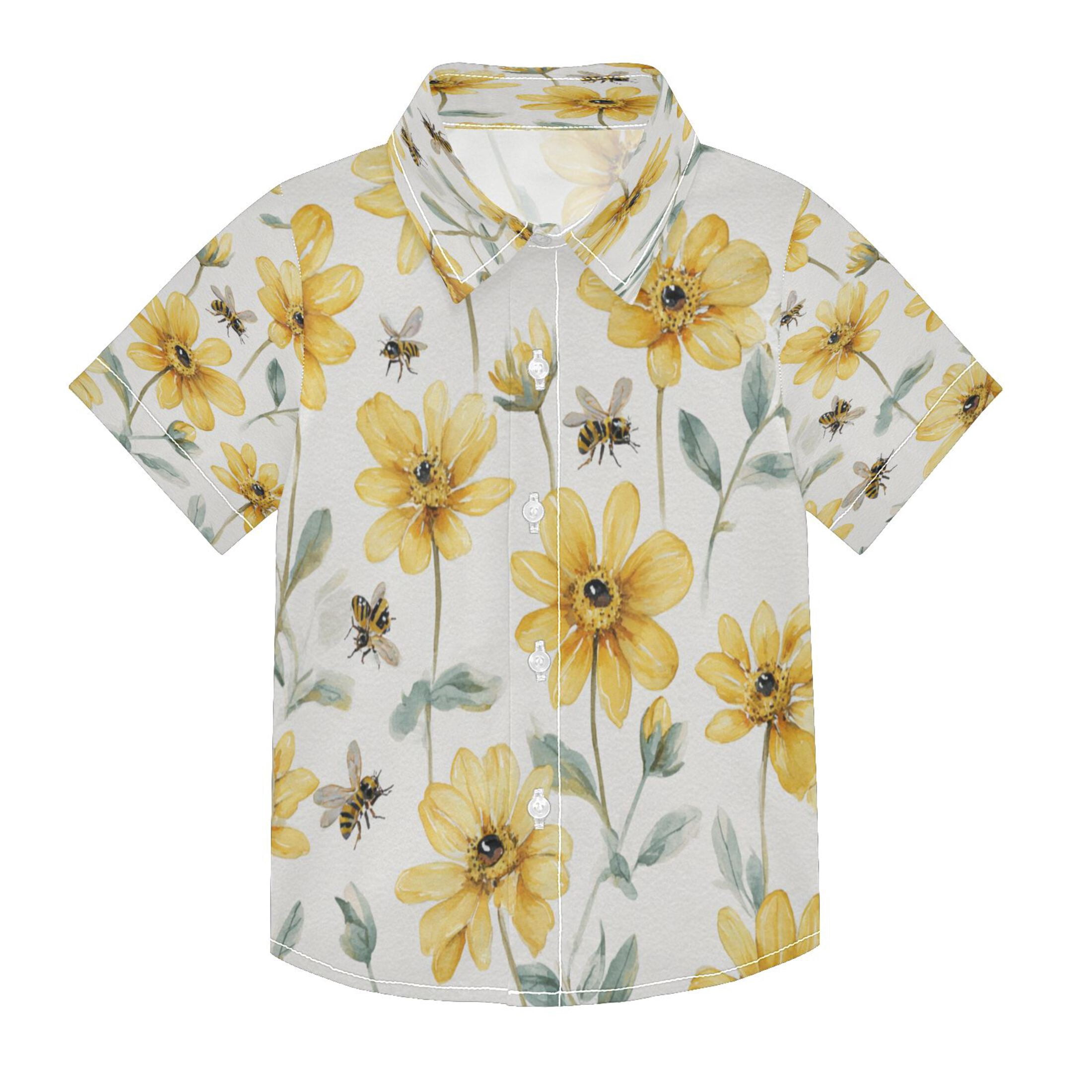 Boys Button-Down Shirt Short Sleeve Shirt Tops for 3Y Yellow Daisies ...