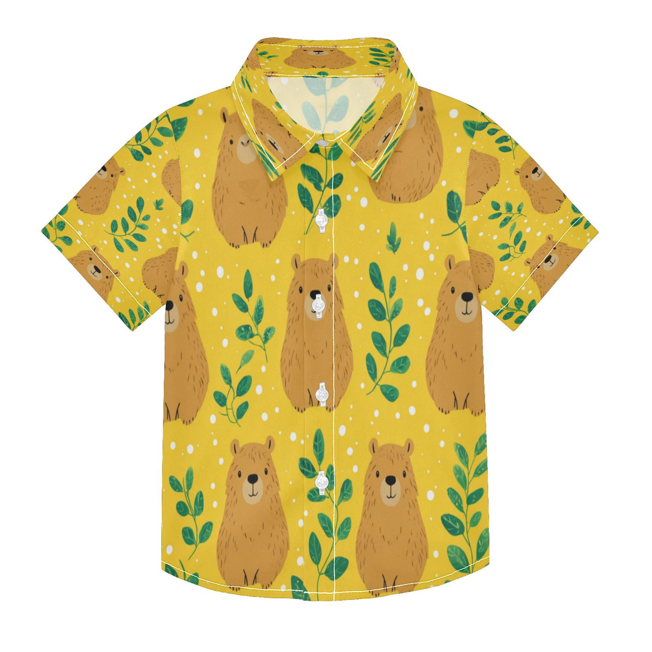 Boys Button-Down Shirt Short Sleeve Shirt Tops for 4Y Capybara and ...