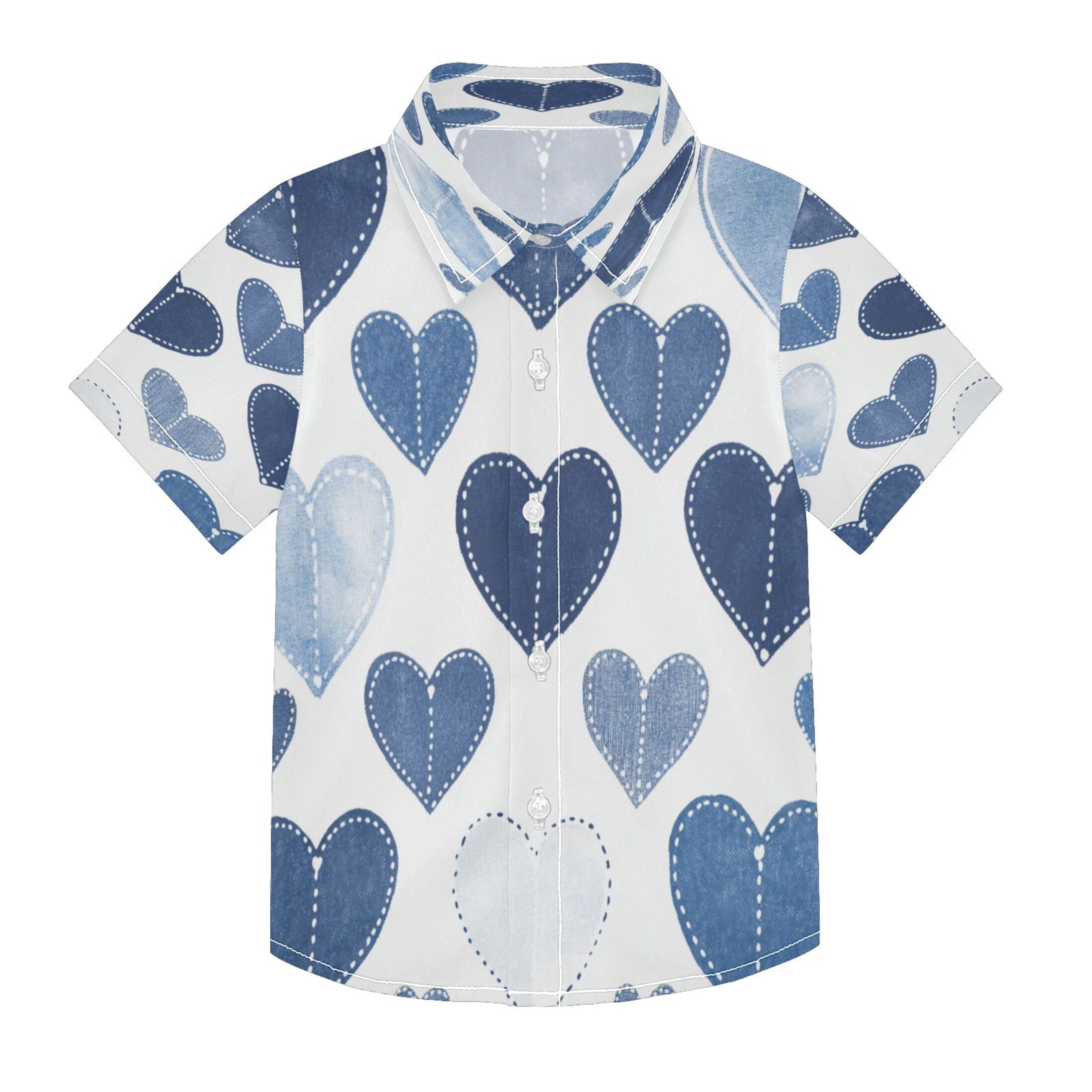 Boys Button-Down Shirt Short Sleeve Shirt Tops for 5-6Y Denim Heart ...