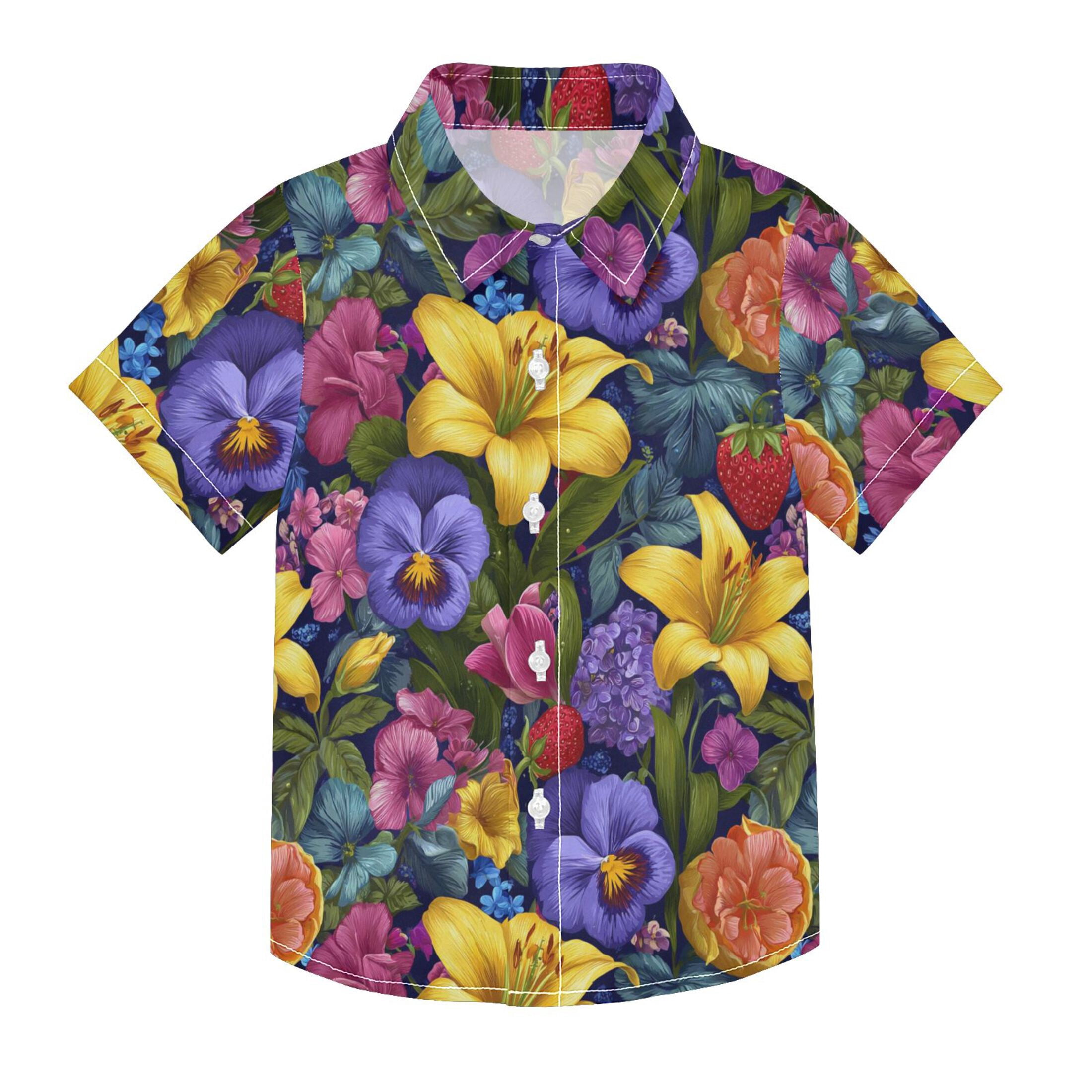 Boys Button-Down Shirt Short Sleeve Shirt Tops for 5-6Y Large Colorful ...
