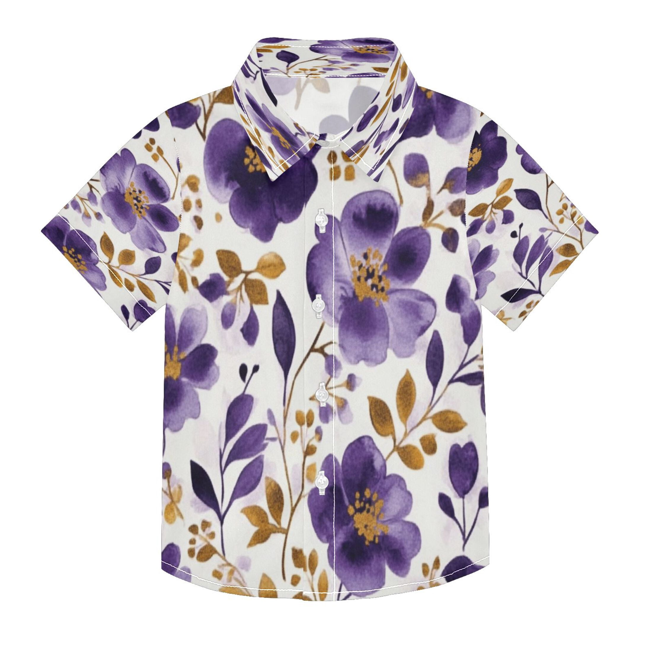 Boys Button-Down Shirt Short Sleeve Shirt Tops for 5-6Y Purple and Gold ...