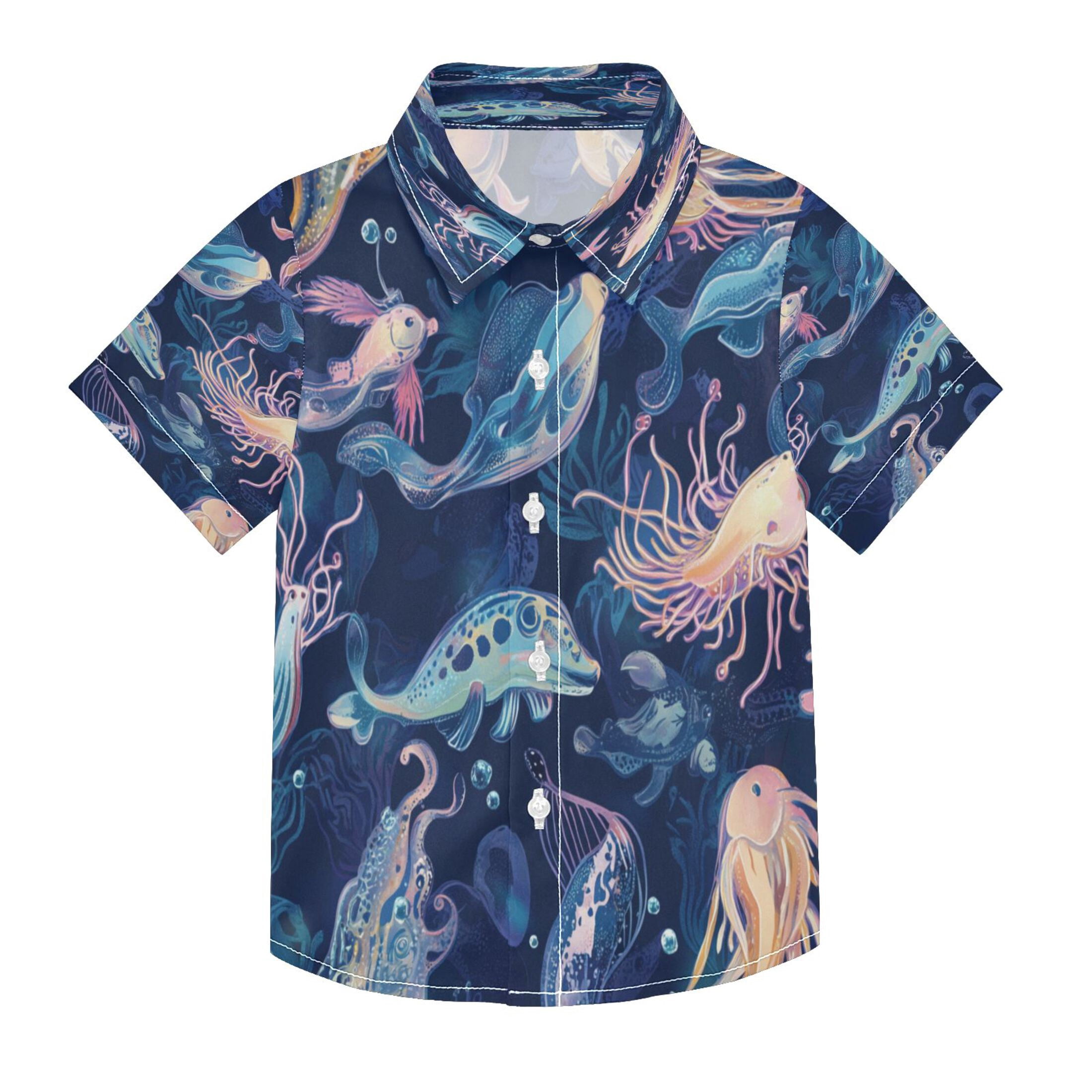 Boys Button-Down Shirt Short Sleeve Shirt Tops for 7-8Y Blue Sea ...
