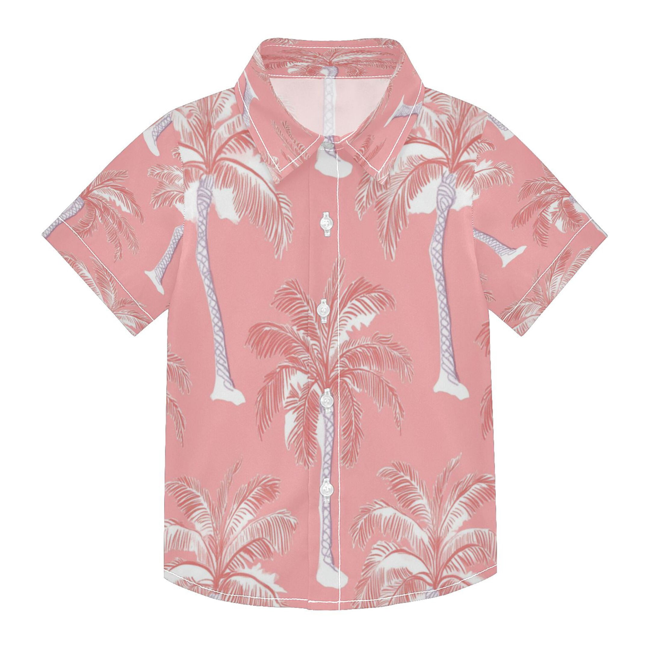 Boys Button-Down Shirt Short Sleeve Shirt Tops for 7-8Y Coral Pink Palm ...