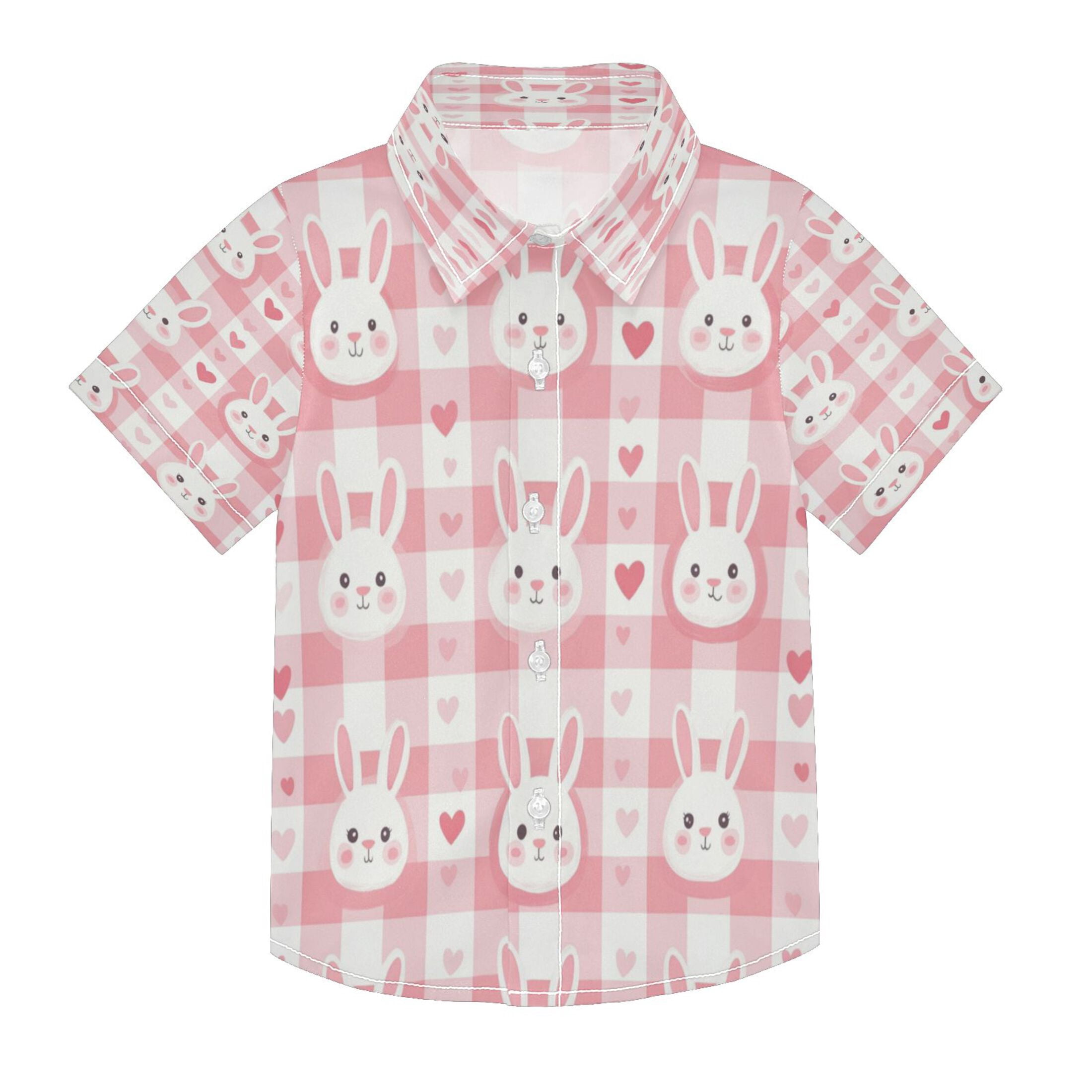 Boys Button-Down Shirt Short Sleeve Shirt Tops for 7-8Y Cute Bunny ...