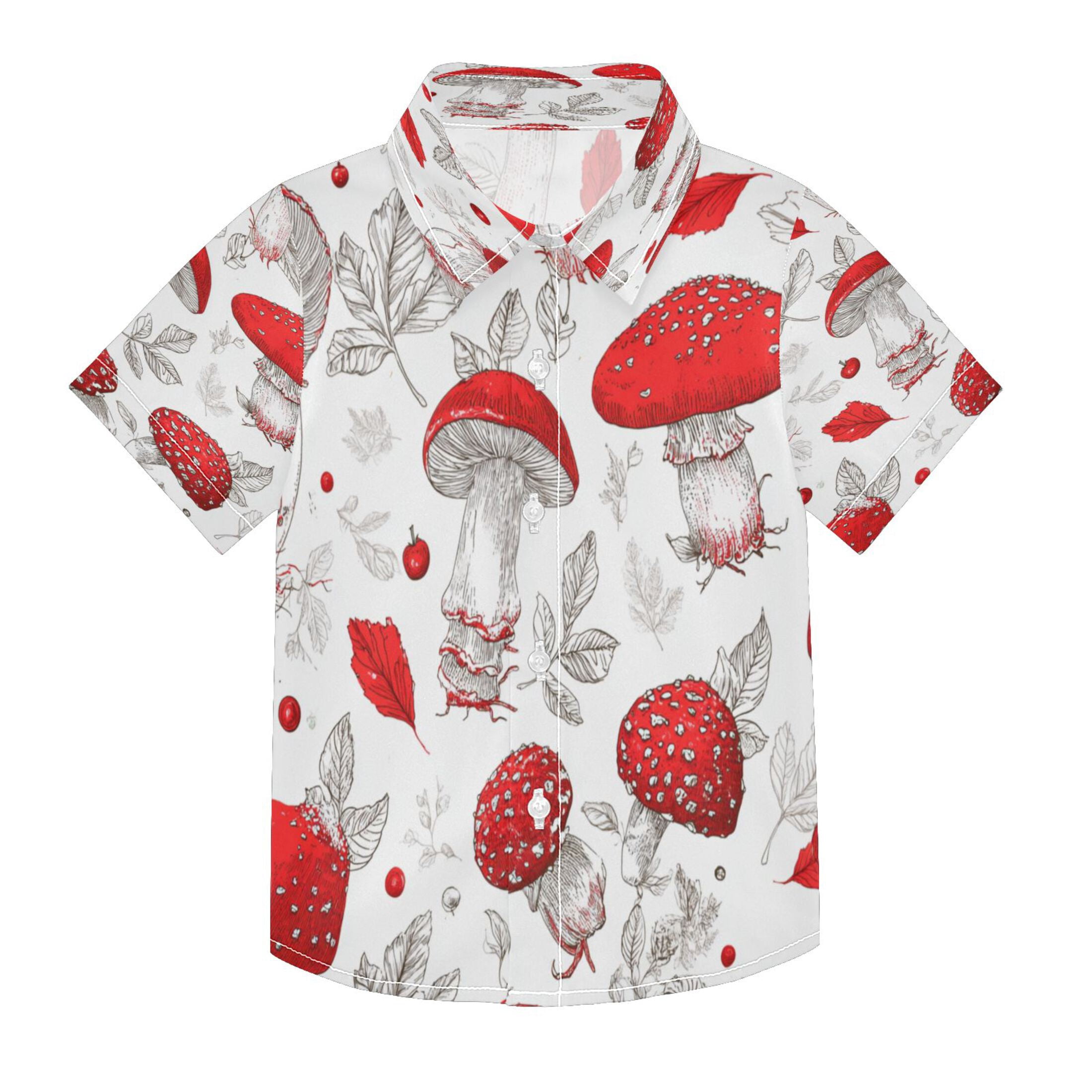 Boys Button-Down Shirt Short Sleeve Shirt Tops for 7-8Y Red Mushrooms ...