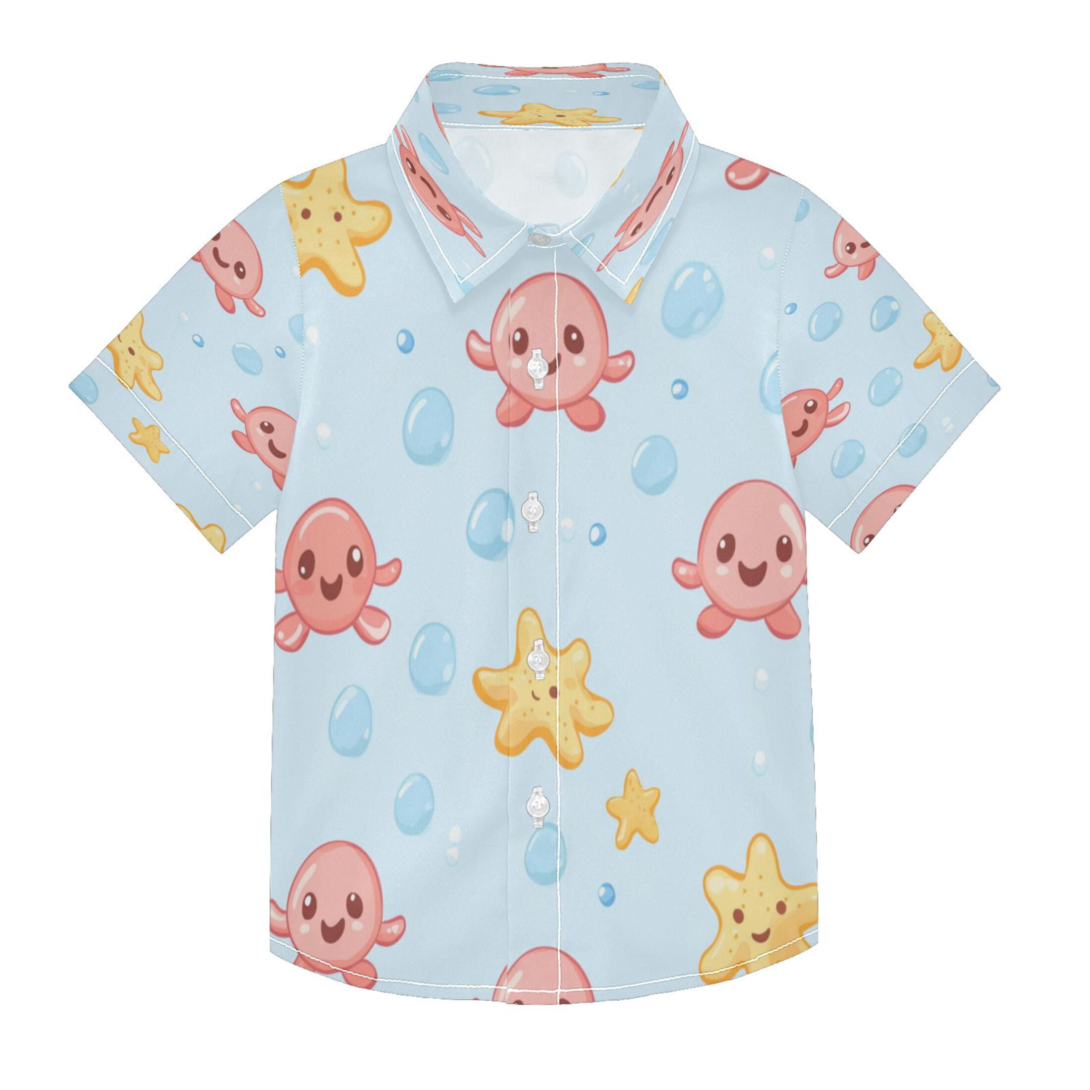 Boys Button-Down Shirt Short Sleeve Shirt Tops for 7-8Y Sea Creatures ...