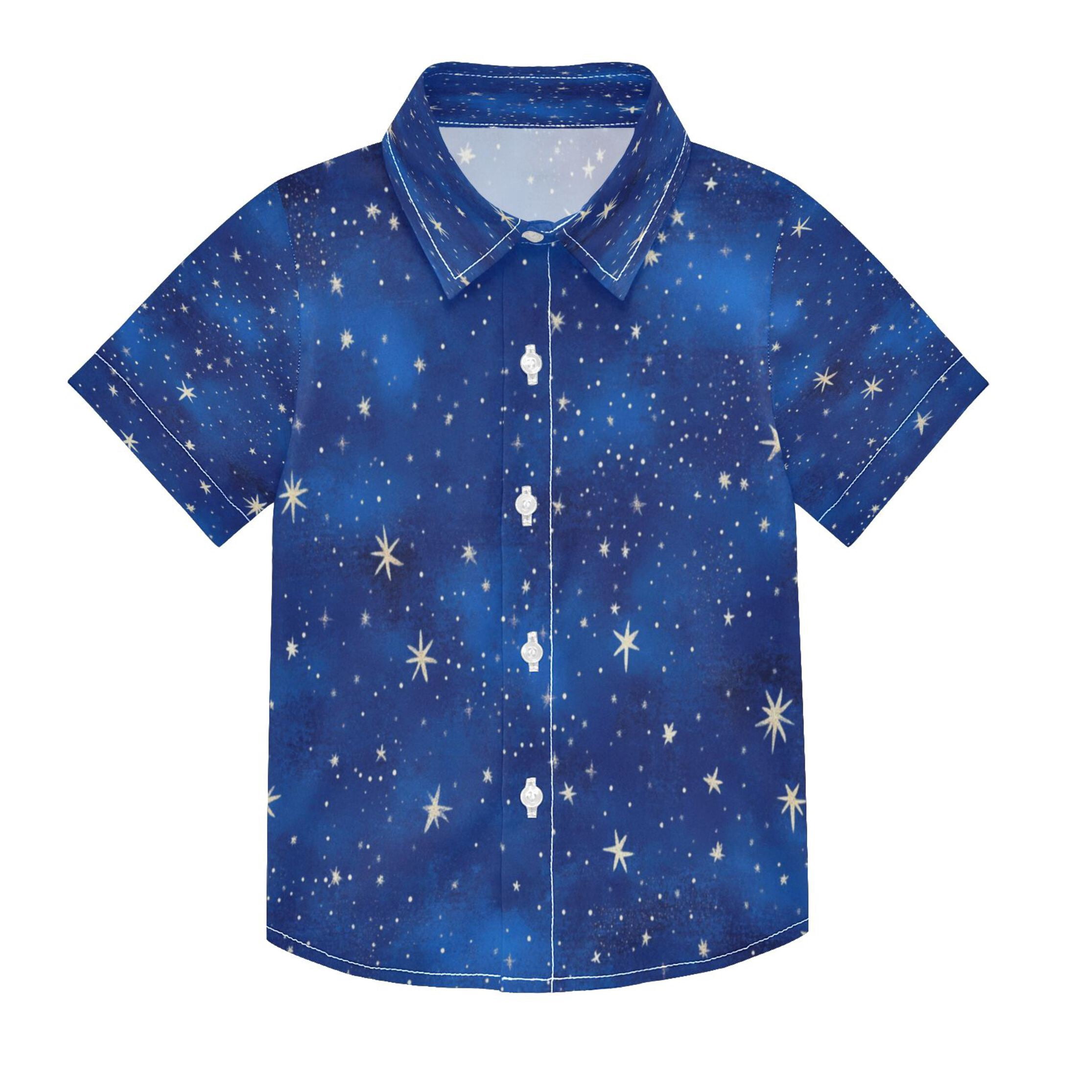 Boys Button-Down Shirt Short Sleeve Shirt Tops for 7-8Y Starry Night ...