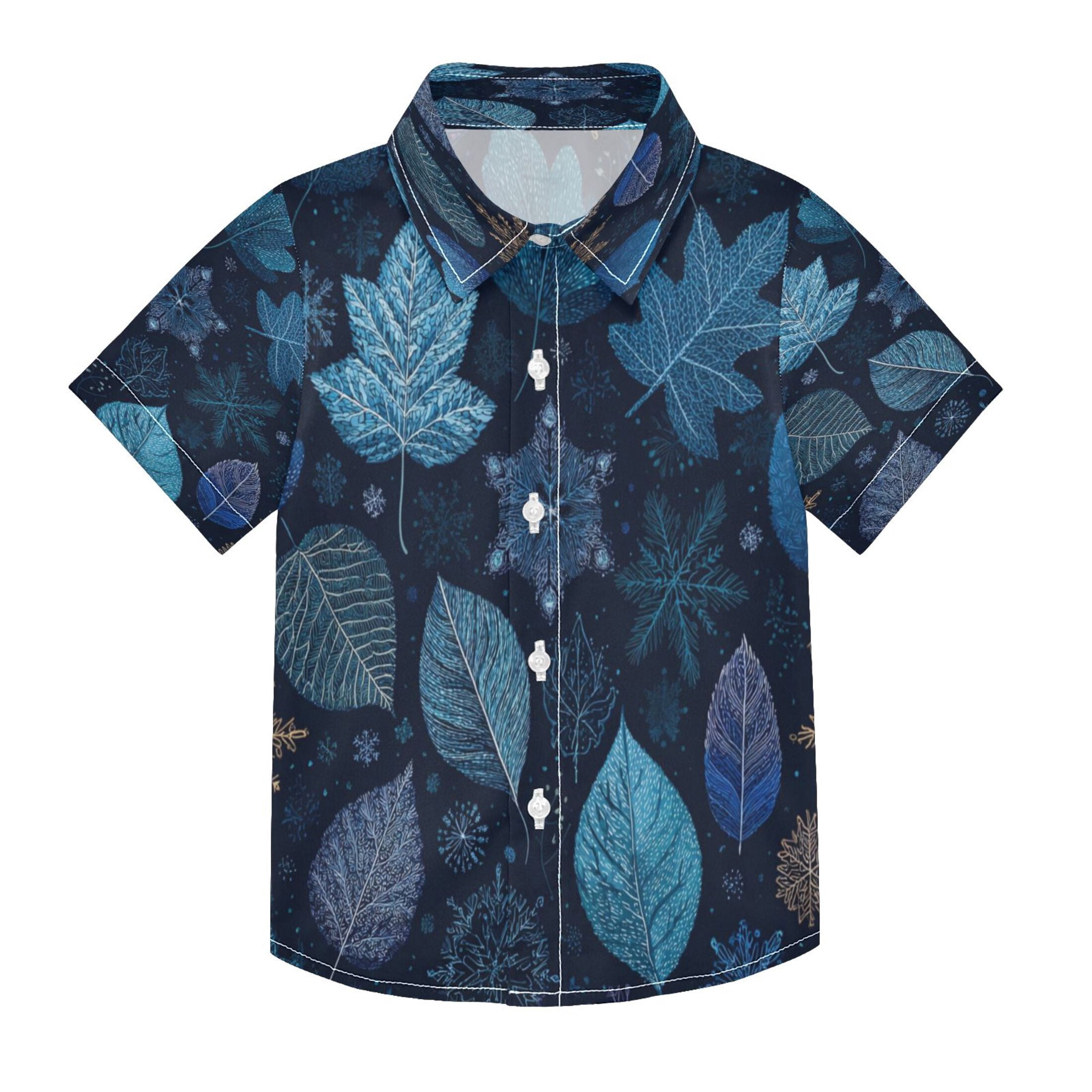 Boys Button-Down Shirt Short Sleeve Shirt Tops for 9-10Y Blue Leaves ...