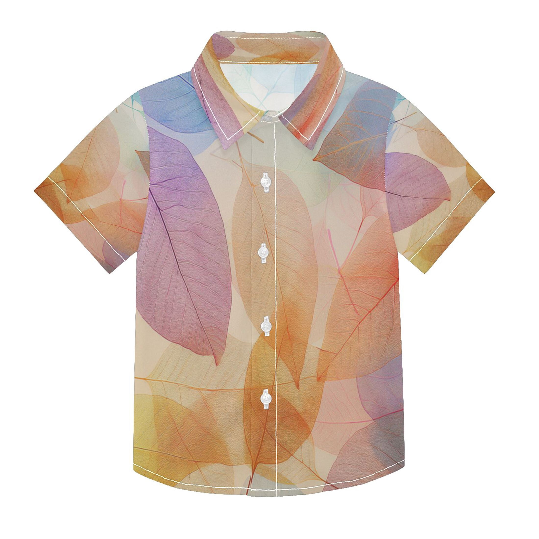 Boys Button-Down Shirt Short Sleeve Shirt Tops for 9-10Y Colorful Leaf ...