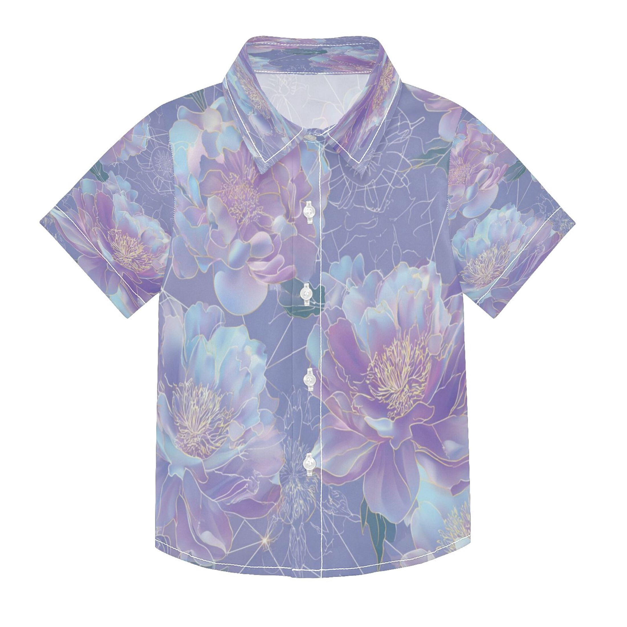 Boys Button-Down Shirt Short Sleeve Shirt Tops for 9-10Y Light Purple ...