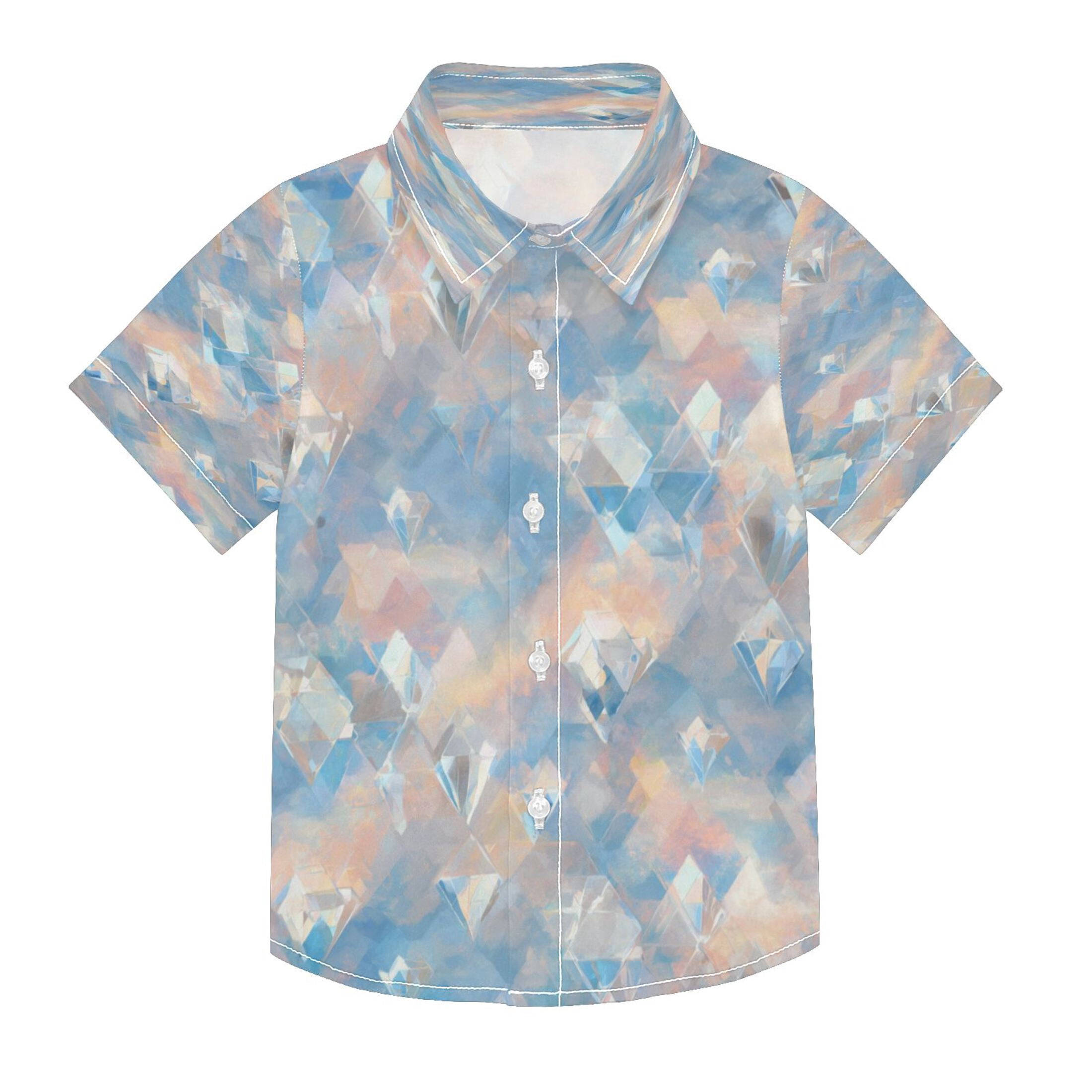 Boys Button-Down Shirt Short Sleeve Shirt Tops for 9-10Y Peach and Blue ...
