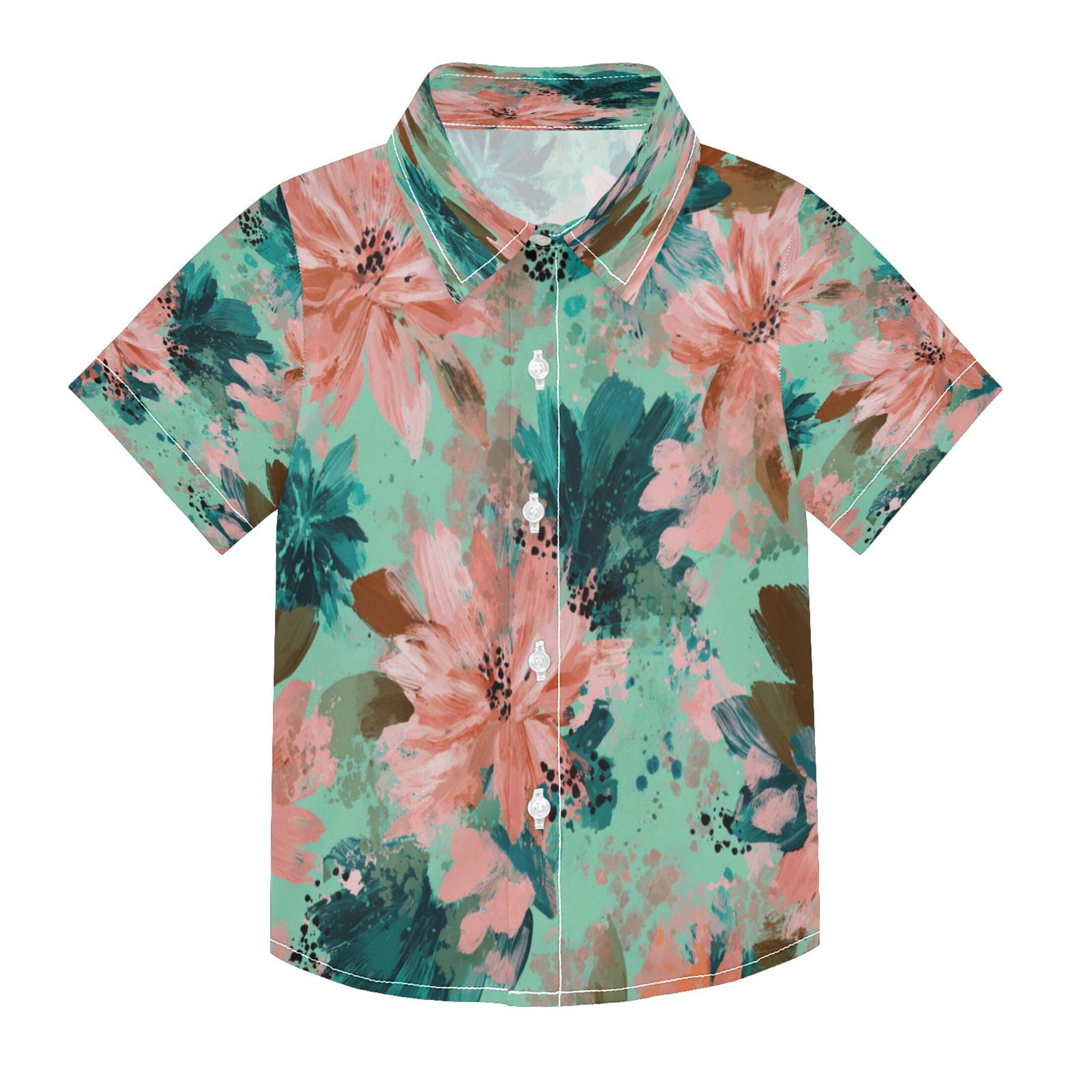 Boys Button-Down Shirt Short Sleeve Shirt Tops for 9-10Y Pink Abstract ...